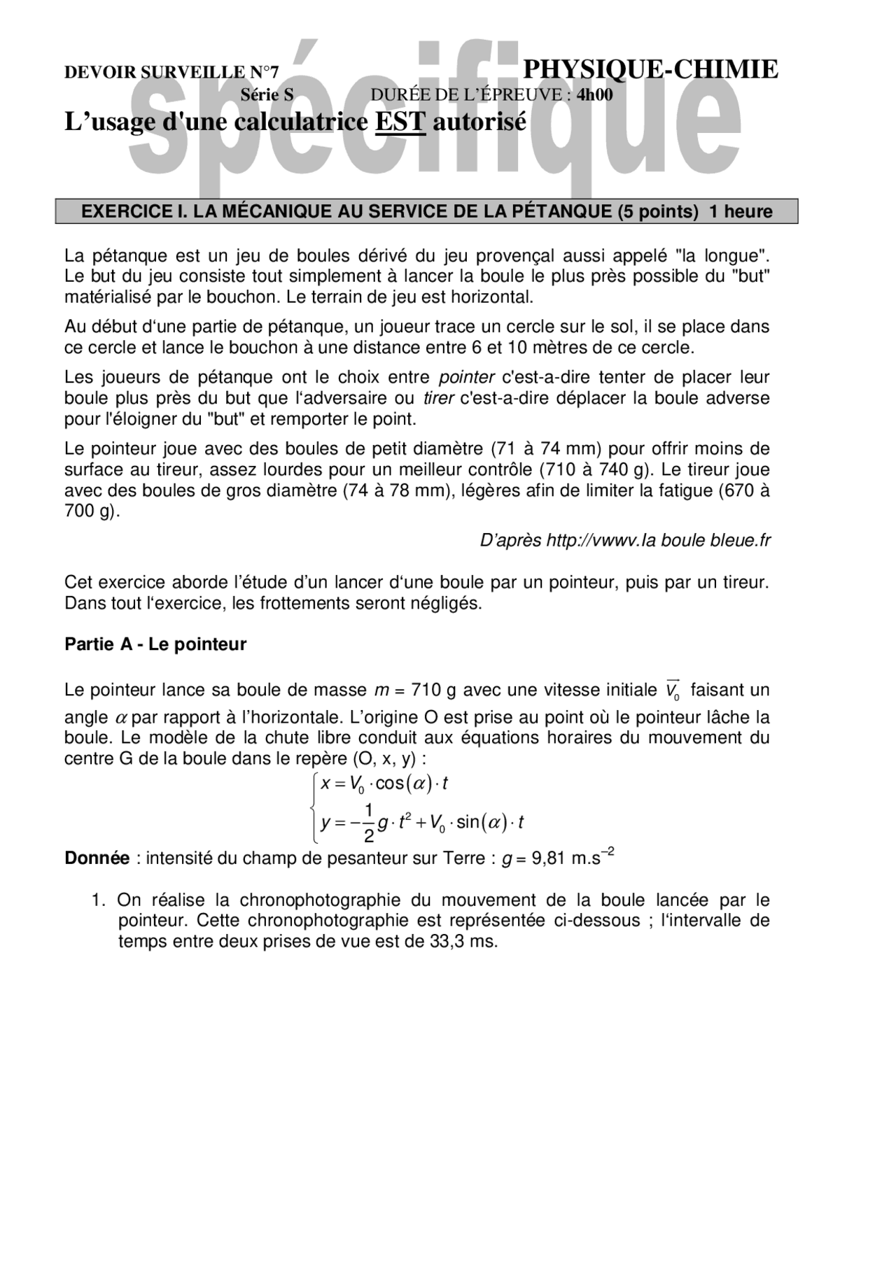 Devoir Surveille N°7 Physique Chimie 2020 Exercises Physics Docsity