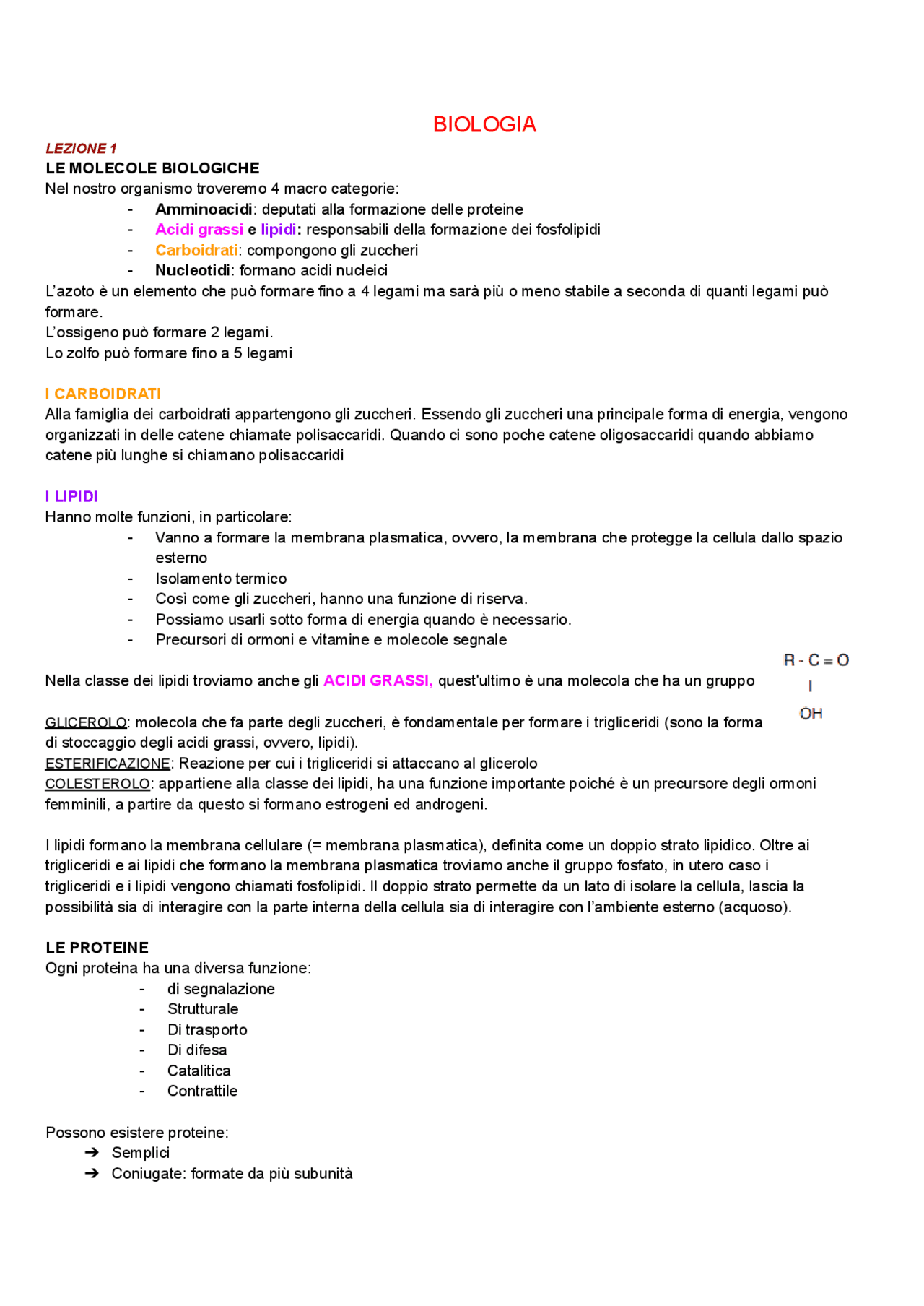 Appunti Di Biologia 1 Anno Di Infermieristica Docsity