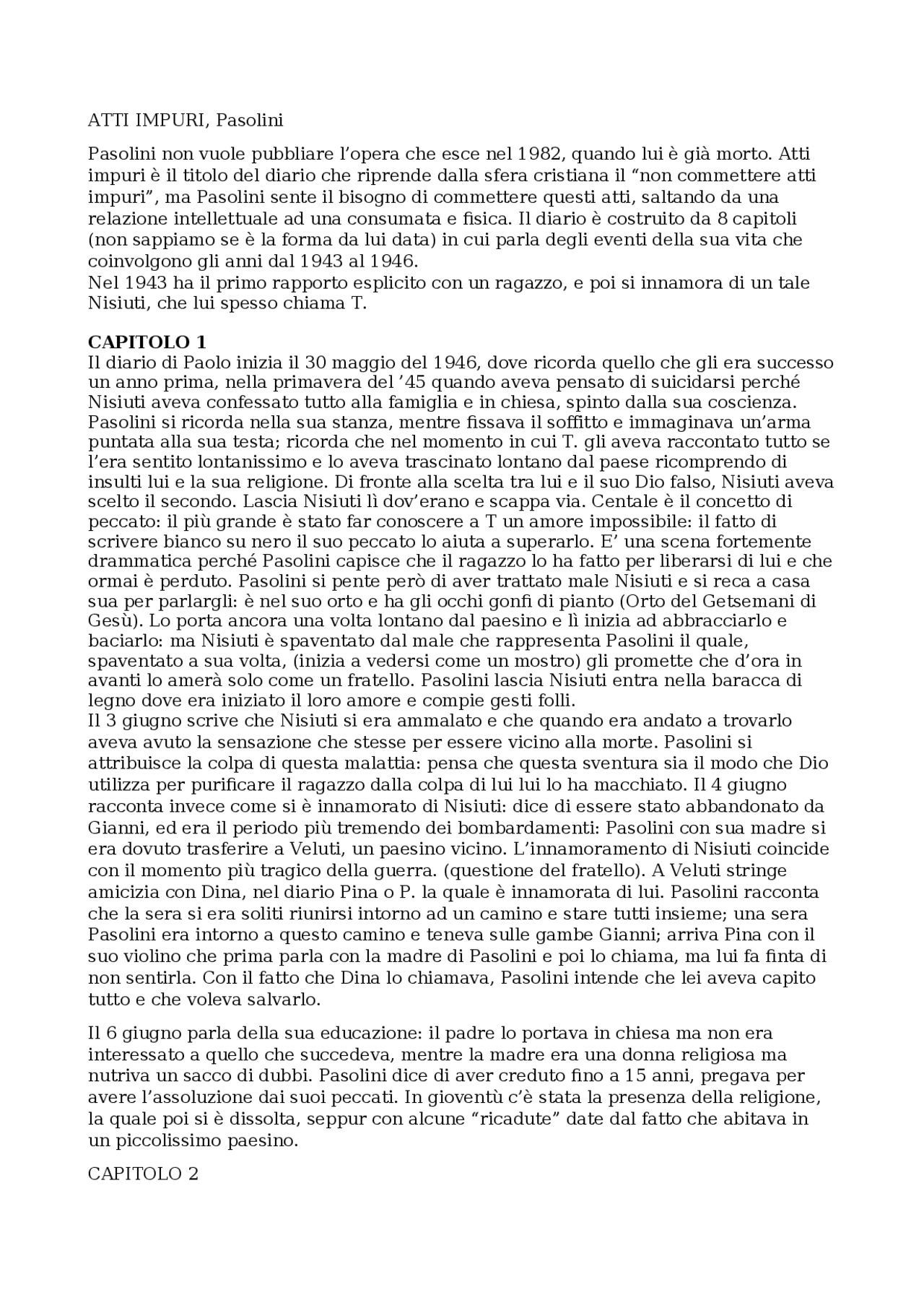 Riassunto Atti impuri, Pasolini | Appunti di Letteratura Italiana | Docsity