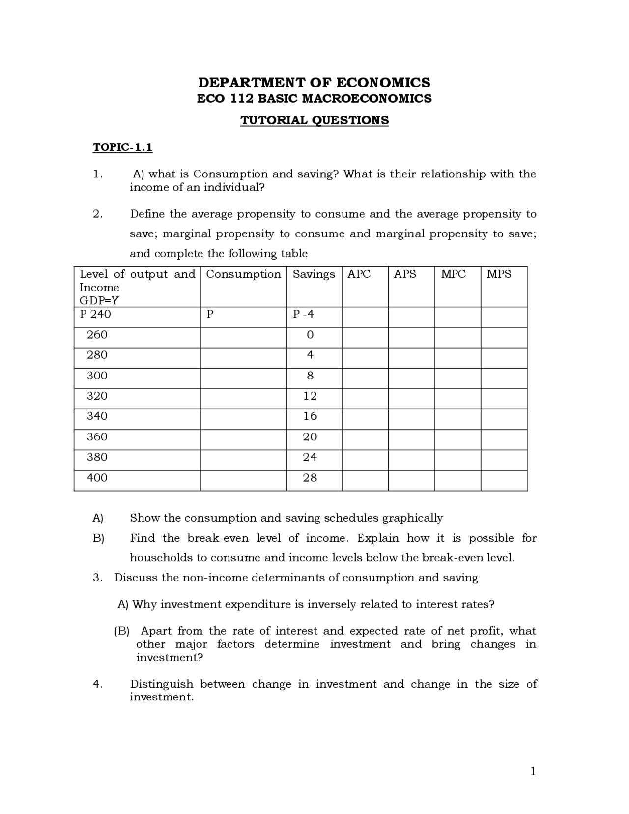 ECO 112 2021 - Tutorial Set_1 1-1.pdf | Exercises Economics | Docsity