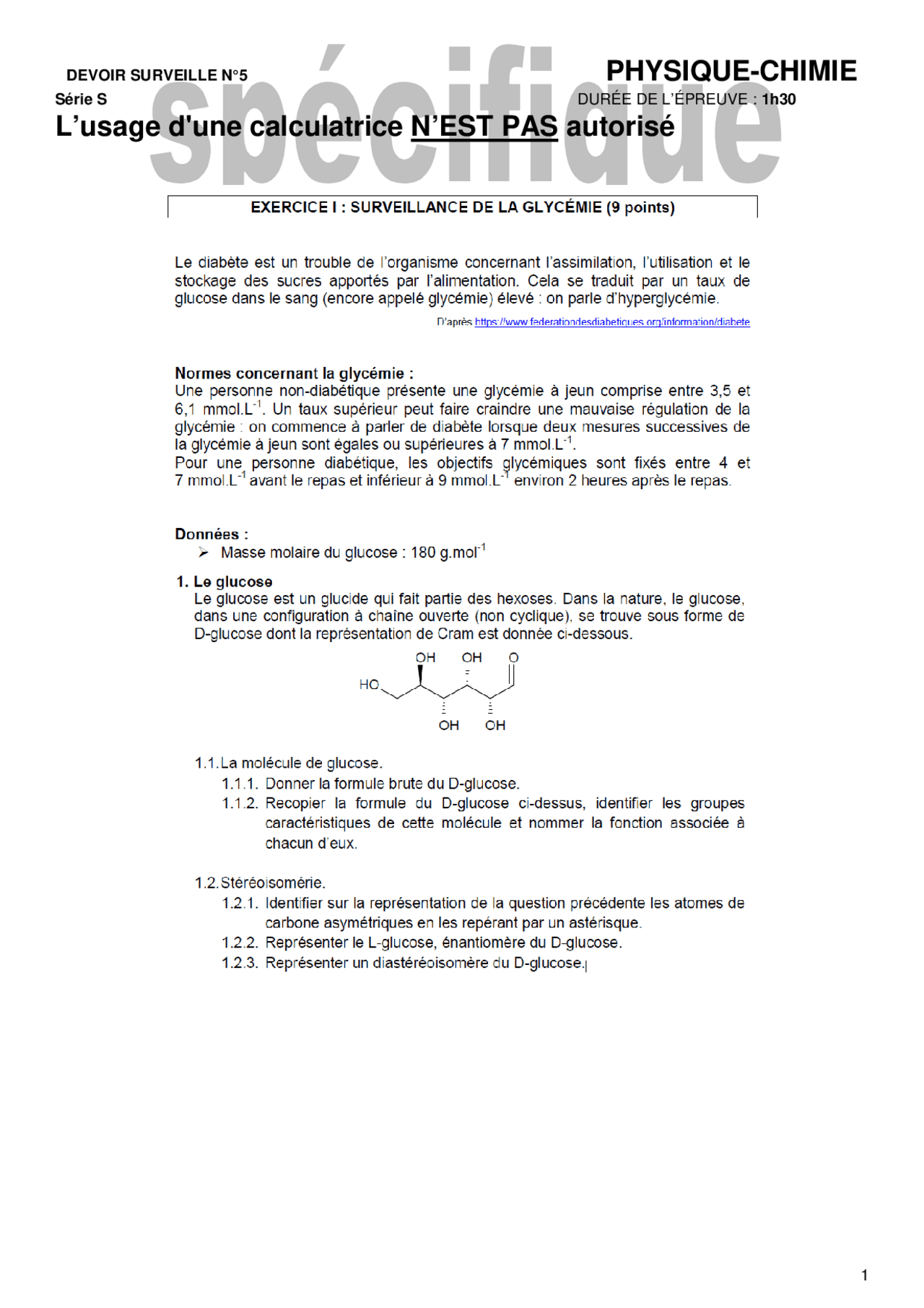 Devoir Surveille N°5 Physique Chimie 2020 Exercices Physique Docsity