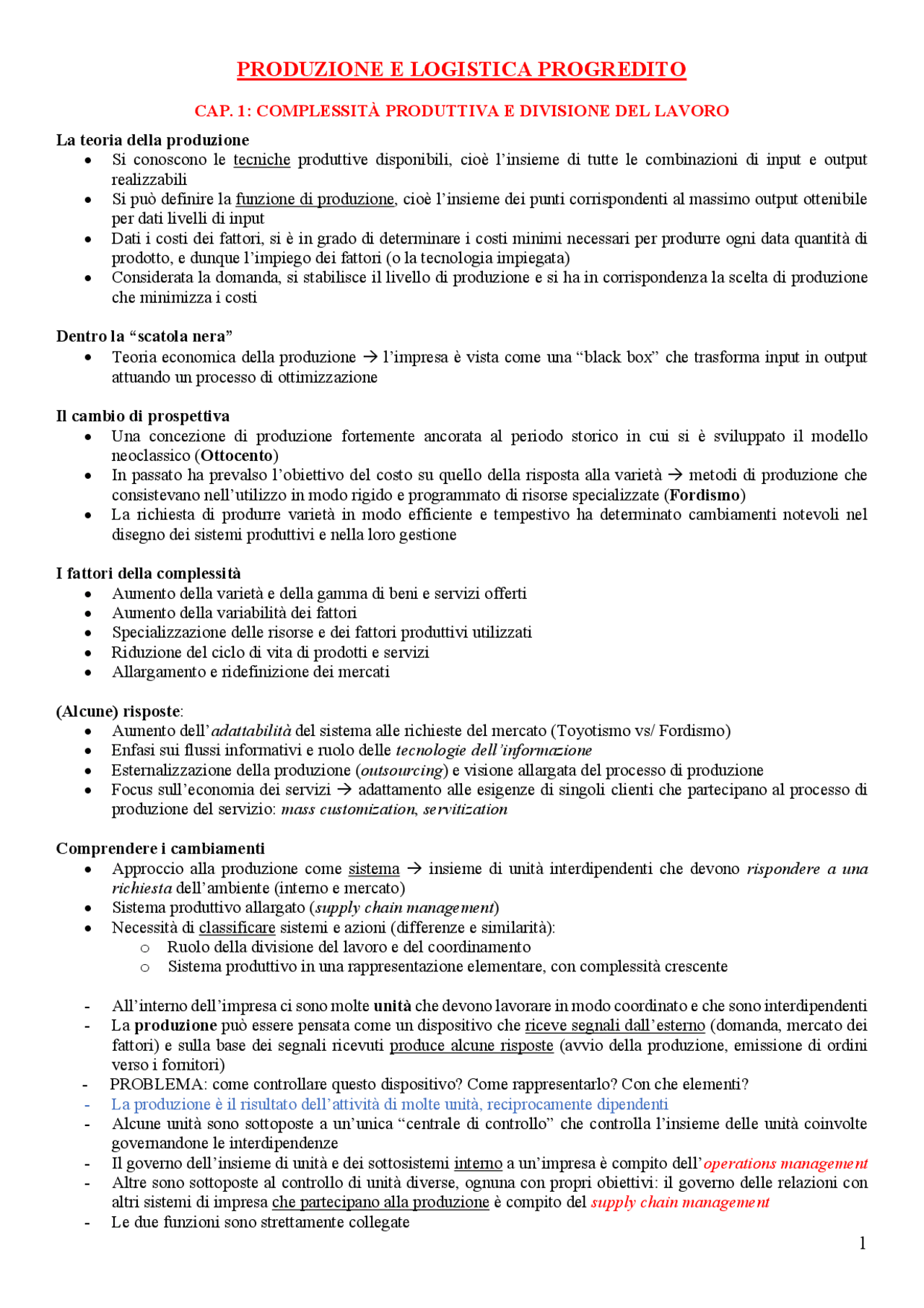 Produzione E Logistica Progredito Riassunto Appunti Formulario