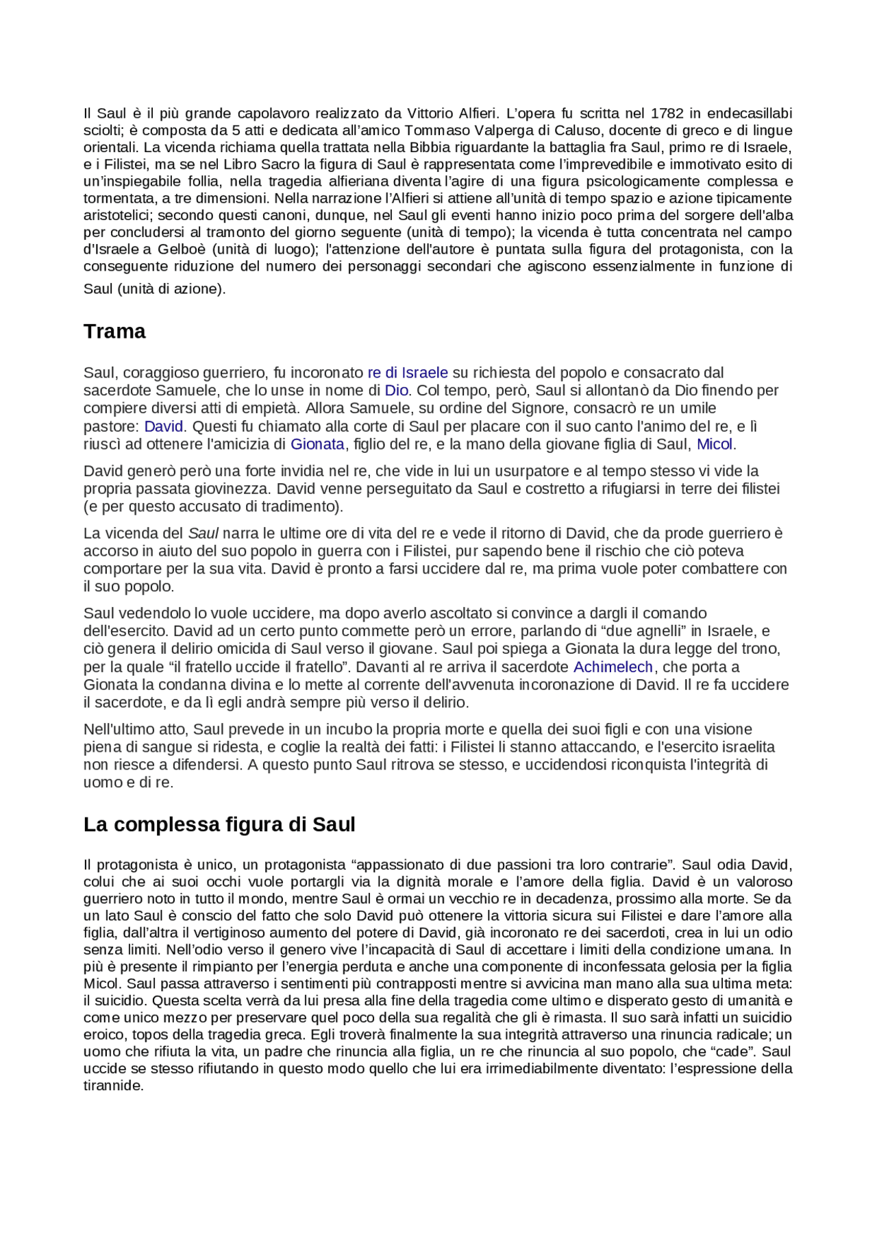 Trama di Saul, Alfieri | Appunti di Italiano | Docsity