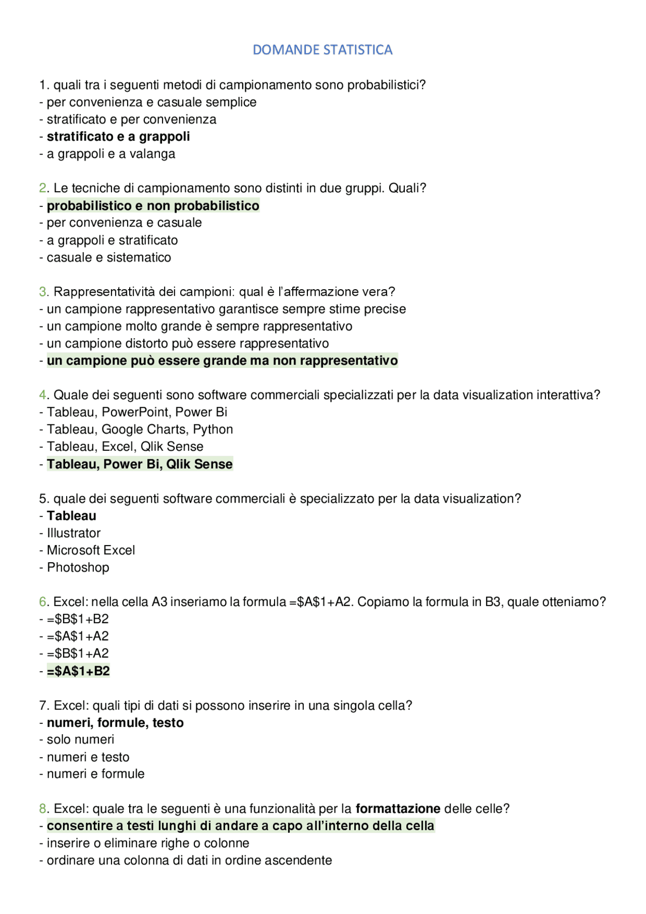 Domande Esami Data Analysis Con Risposta Corretta Docsity
