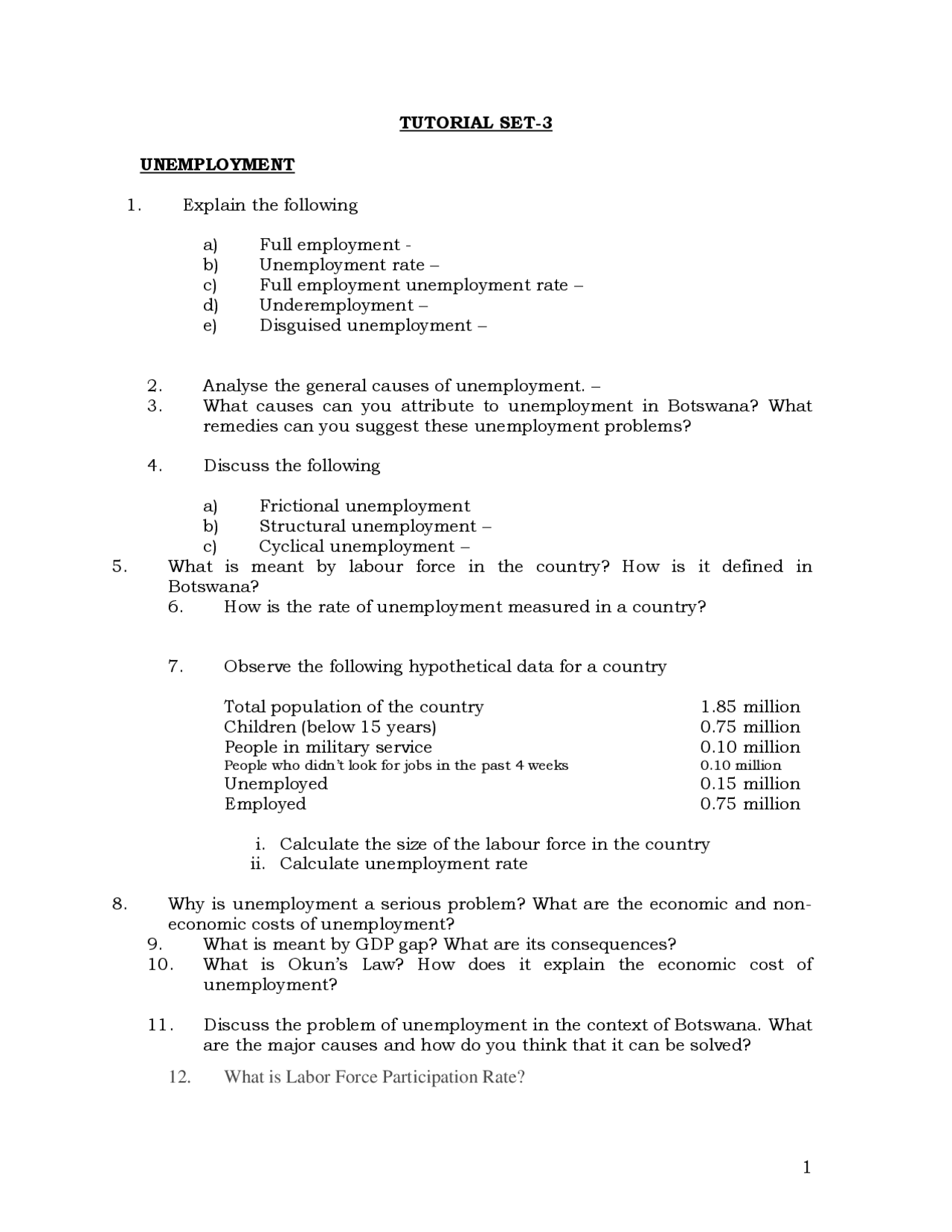 ECO 112 2021 TUTORIAL SET 3_1.pdf | Exercises Economics | Docsity