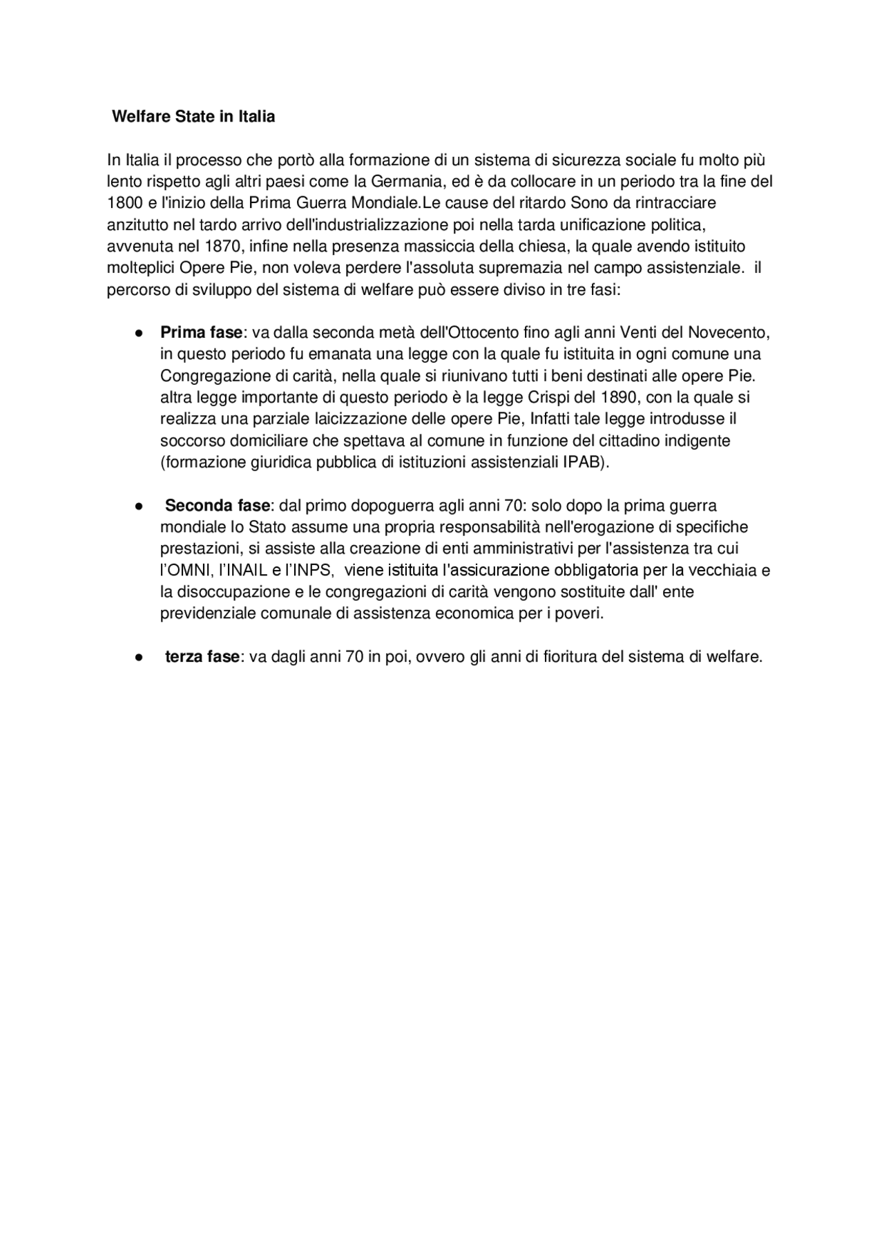 Il Welfare State in Italia - Docsity