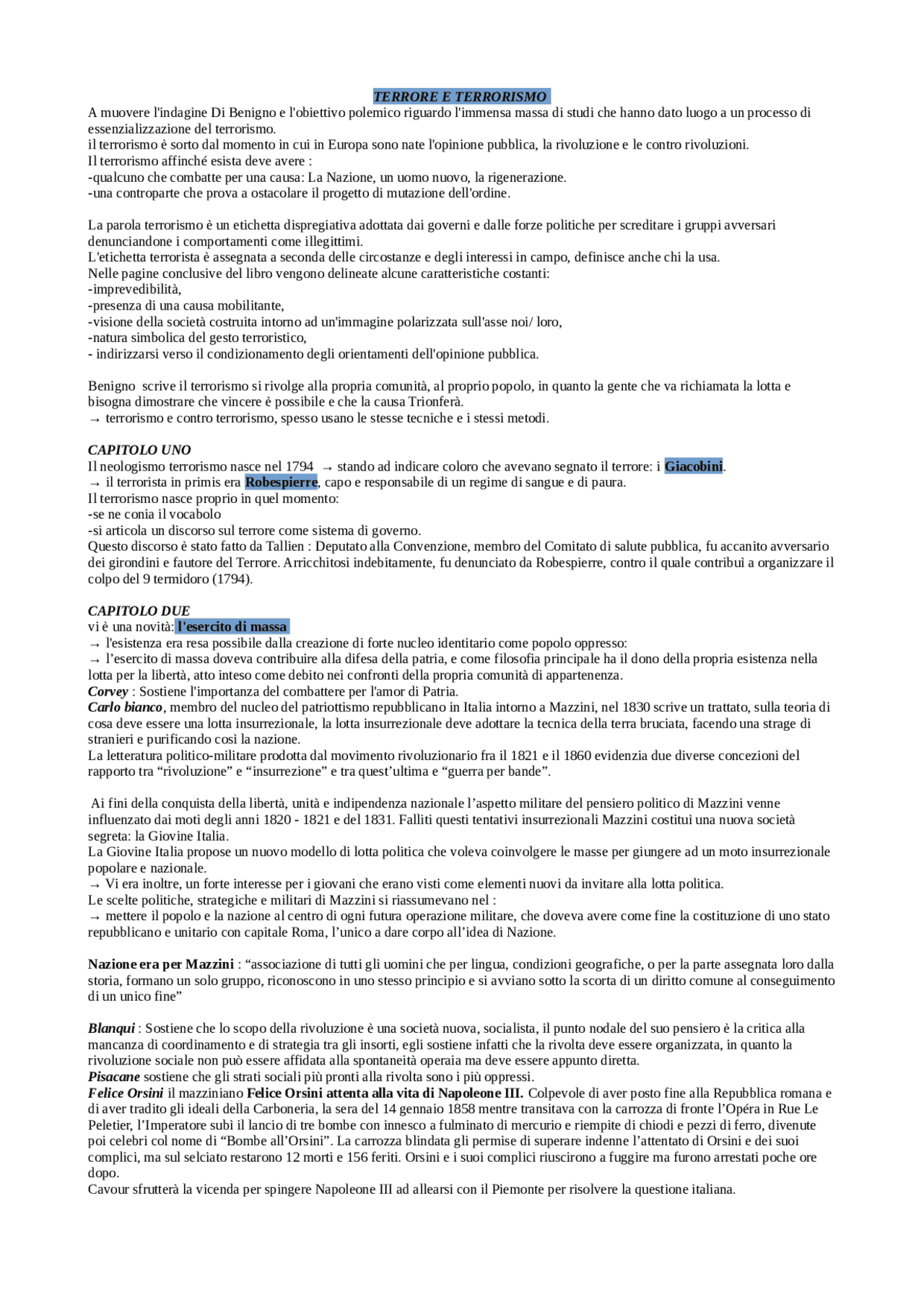 Riassunto Del Libro Terrore E Terrorismo Docsity