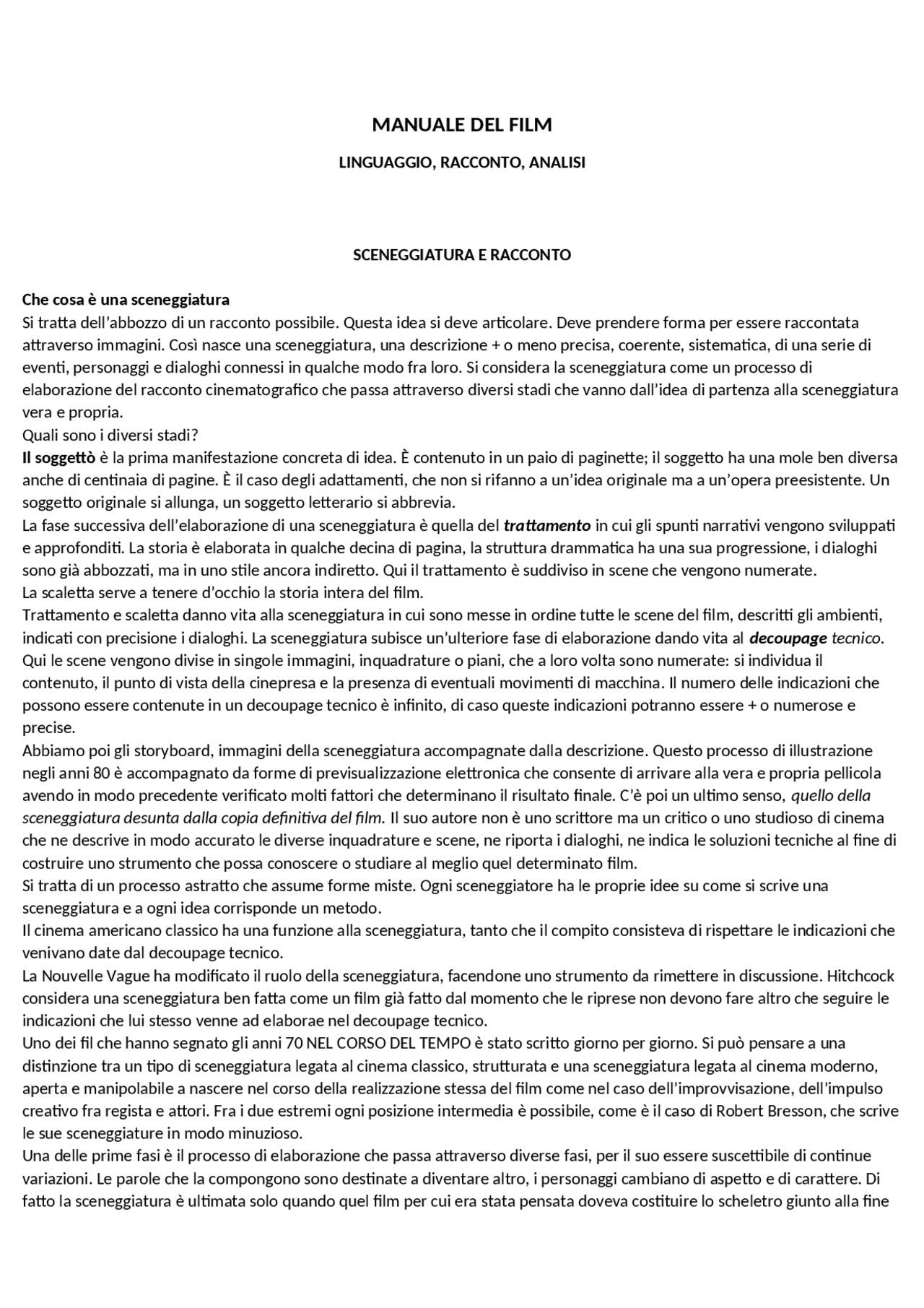Riassunto Manuale Del Film Pt1 Docsity