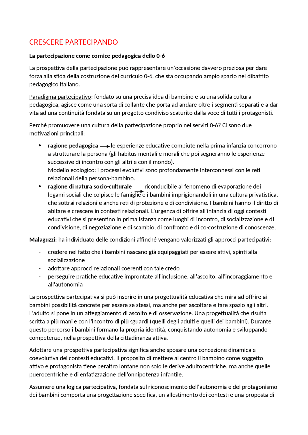 Riassunto Libro Crescere Partecipando Docsity