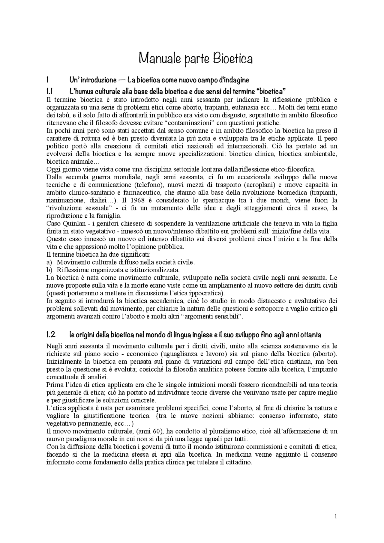 Manuale Parte 1 Bioetica Docsity