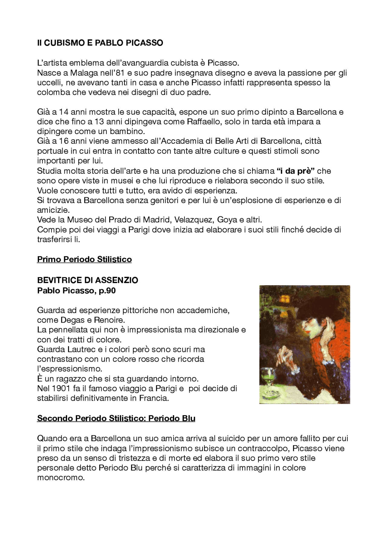 Picasso Vita Fasi E Opere Principali Docsity