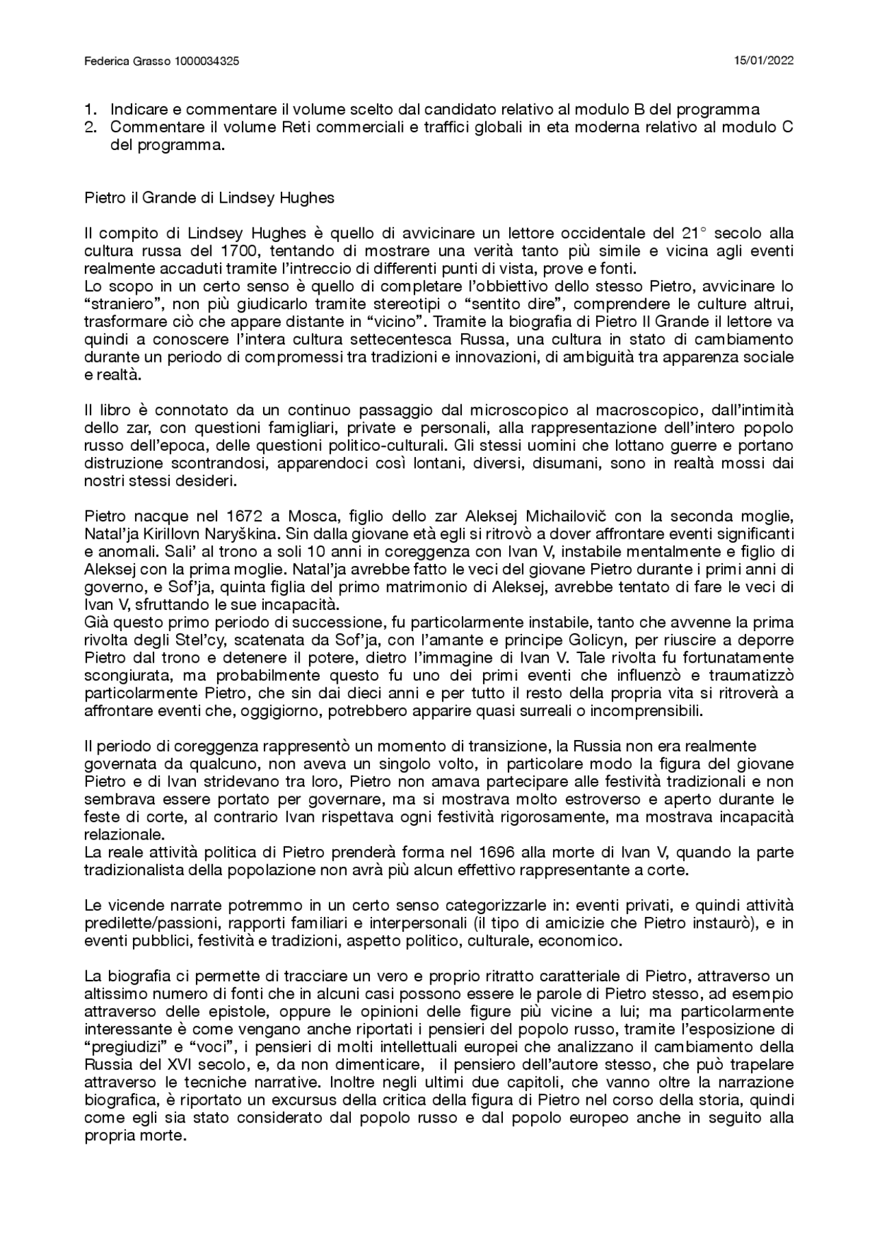 Pietro Il Grande E Reti Commerciali Docsity