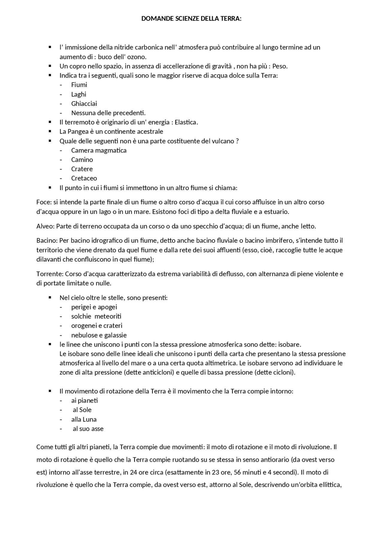 Domande Scienze Della Terra Docsity