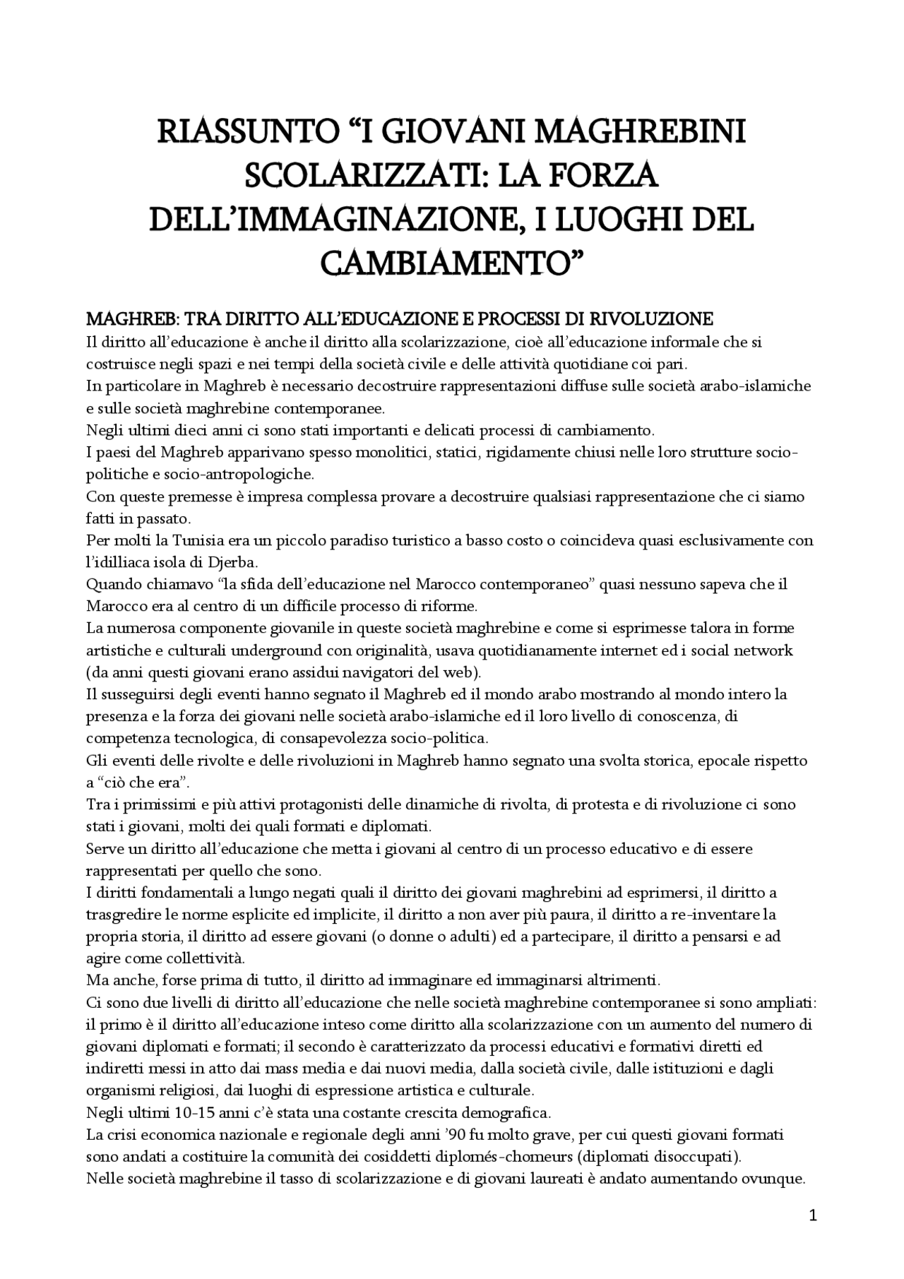 I Giovani Maghrebini Scolarizzati Docsity
