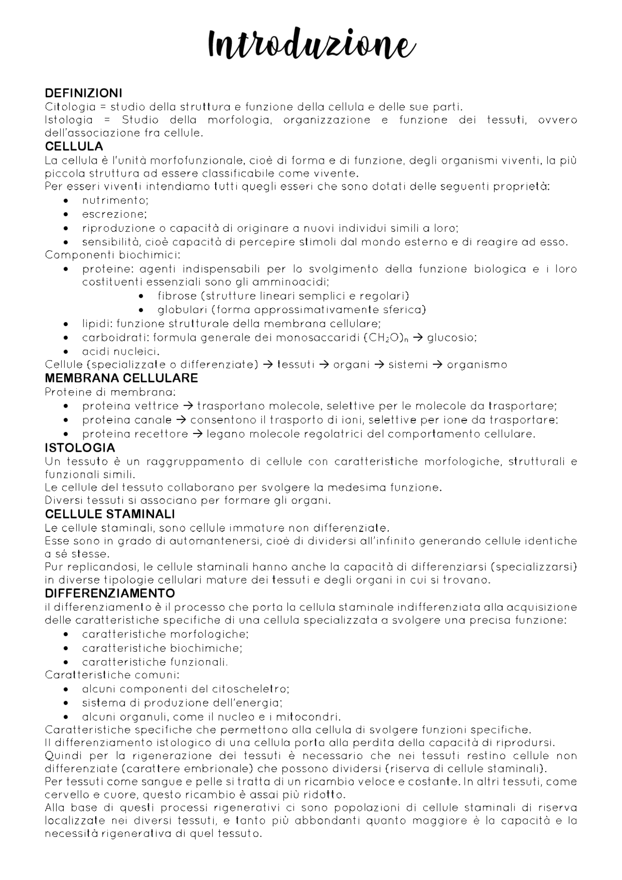 Appunti istologia primo semestre - Docsity