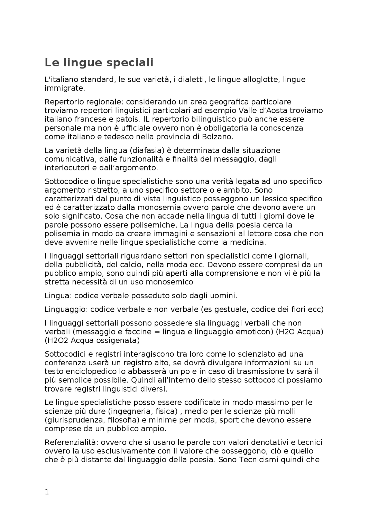 Linguistica Le Lingue Speciali Docsity