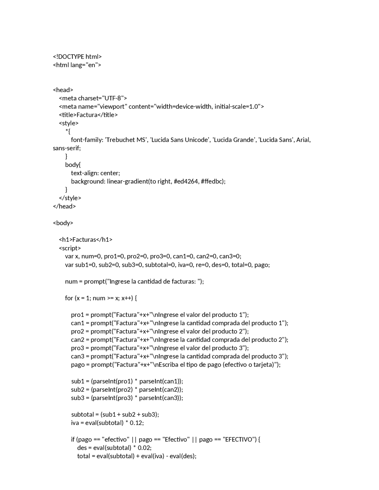 FACTURA EN HTML codigo html realizado en sublime text y en bloc de ...