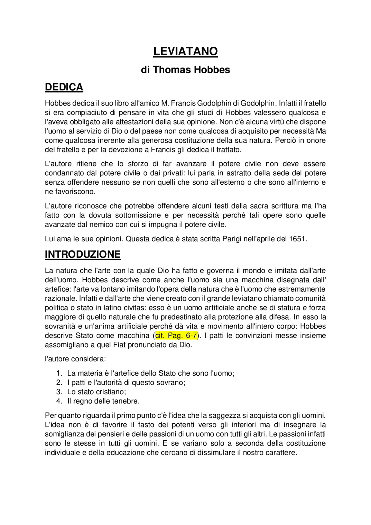Leviatano Di Thomas Hobbes Docsity