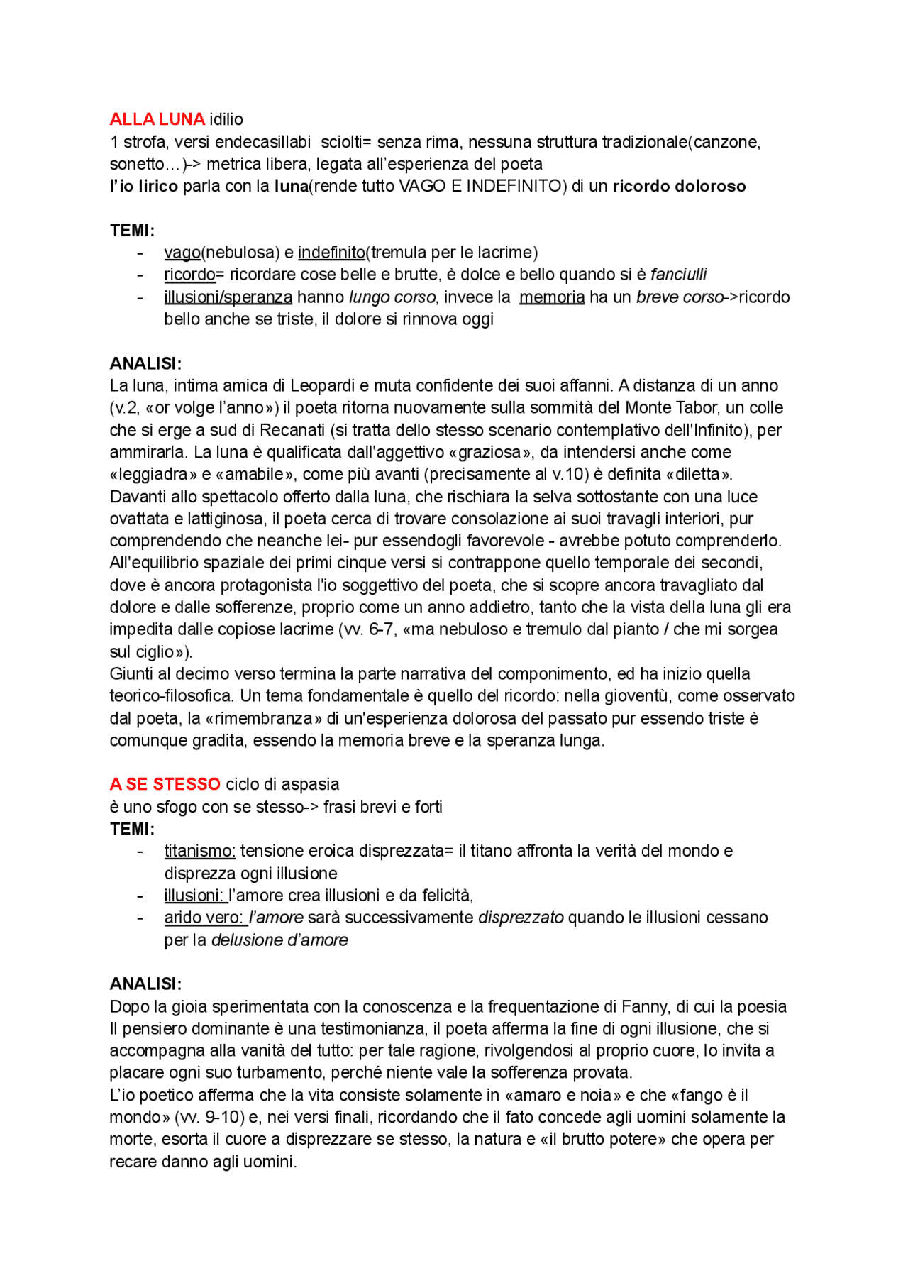 Leopardi Analisi E Spiegazione Opere Docsity