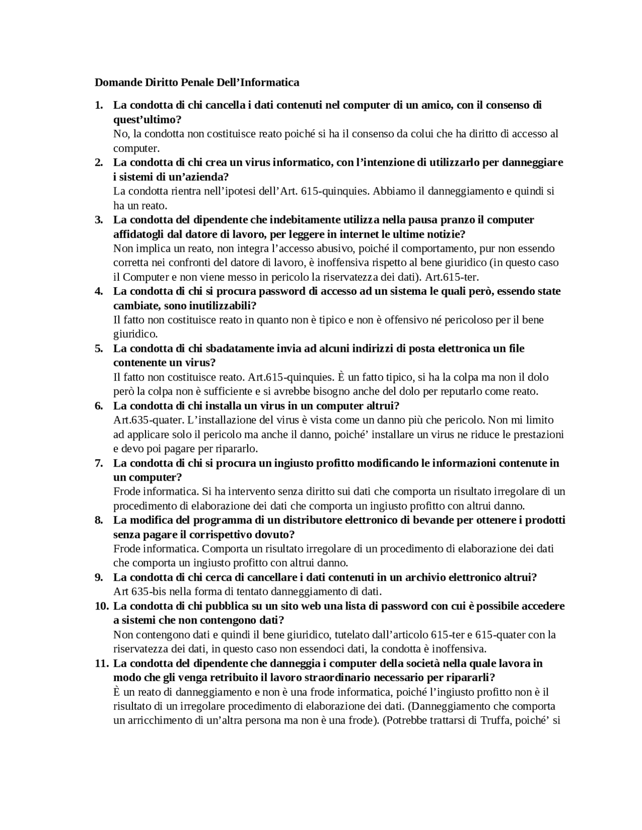 Domande Esame Diritto Penale Dellinformatica Docsity