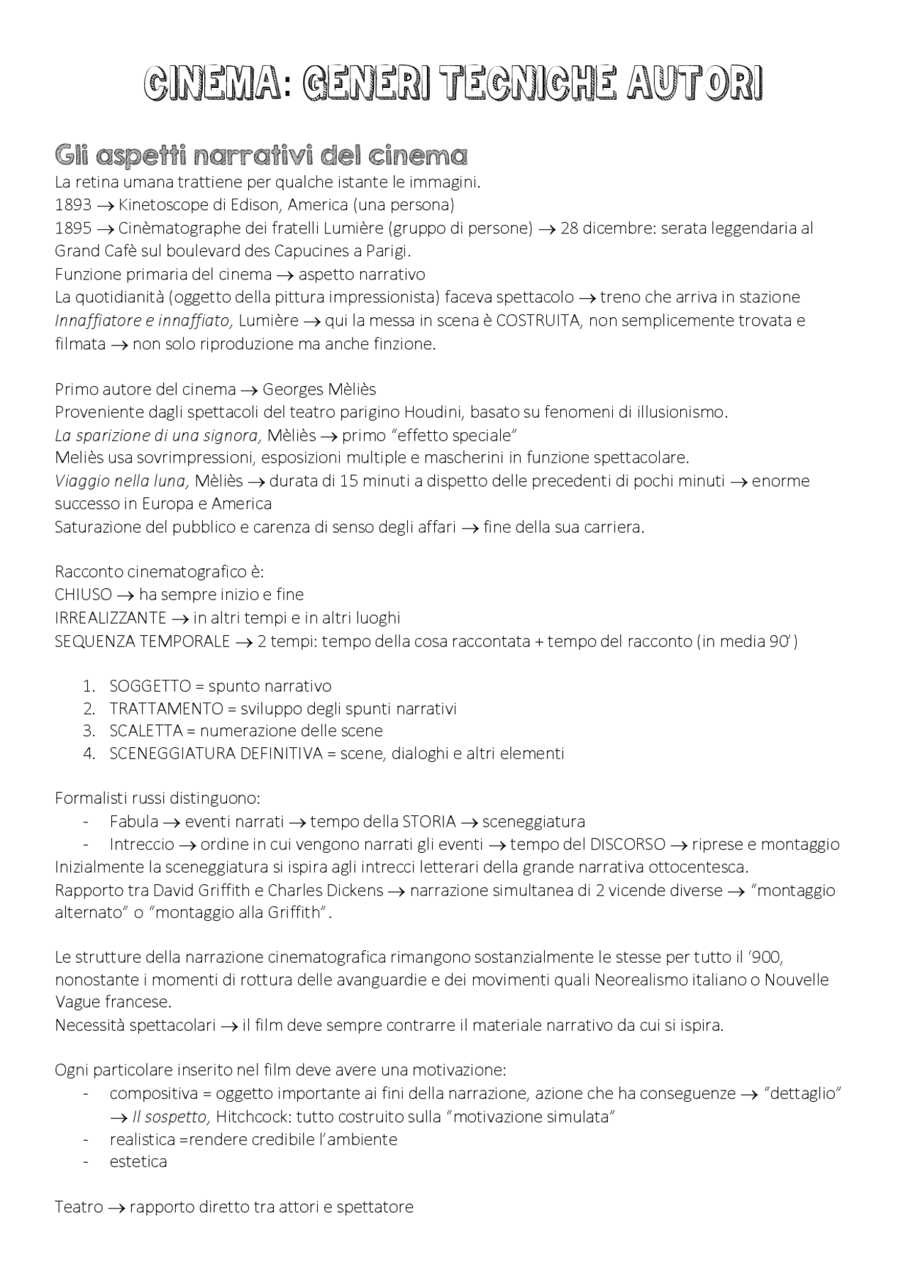 Cinema, generi, tecniche, autori di Roberto Campari - Docsity