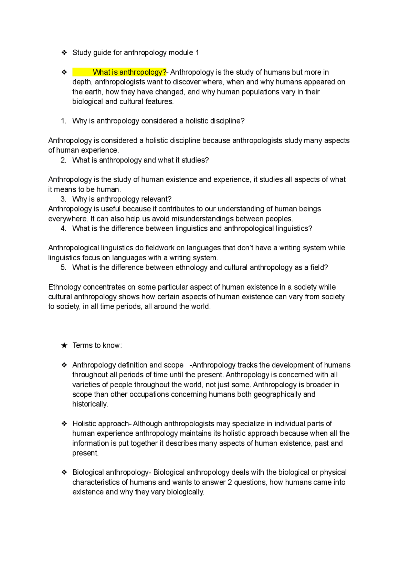 Study guide/ What is Anthropology? - Docsity