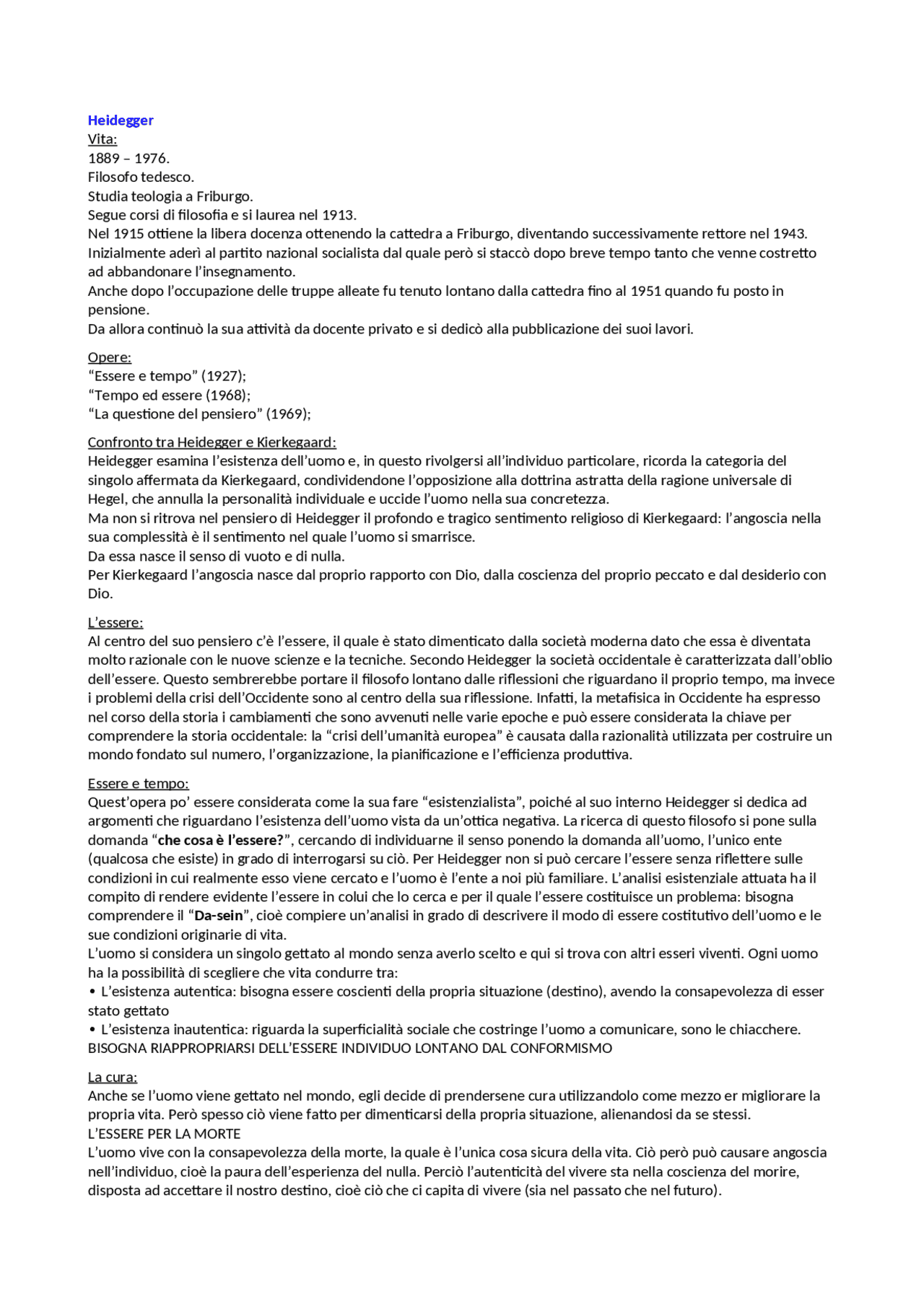 Heidegger Vita E Opere Appunti Di Filosofia Docsity