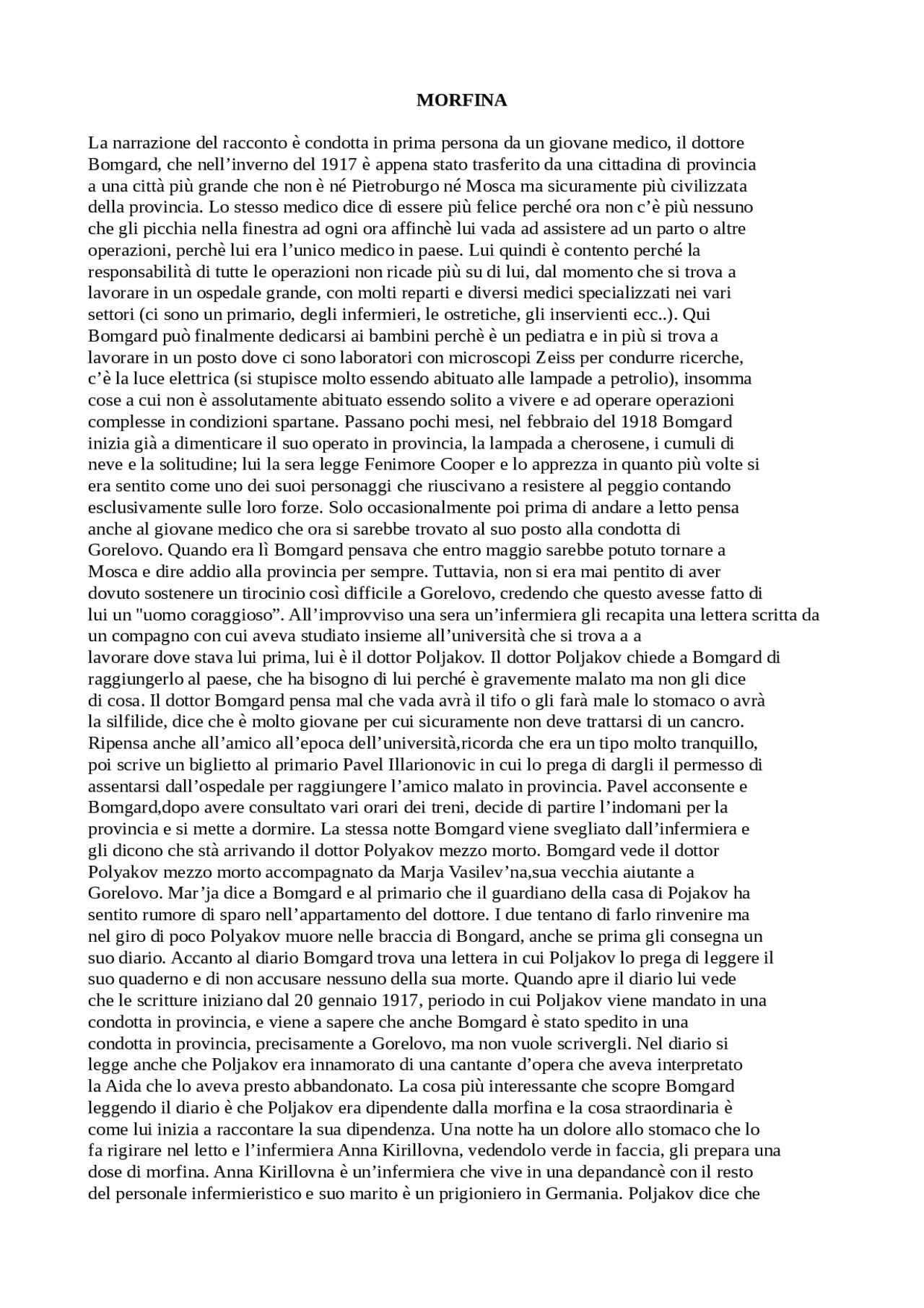 Riassunto Morfina Di Bulgakov Docsity