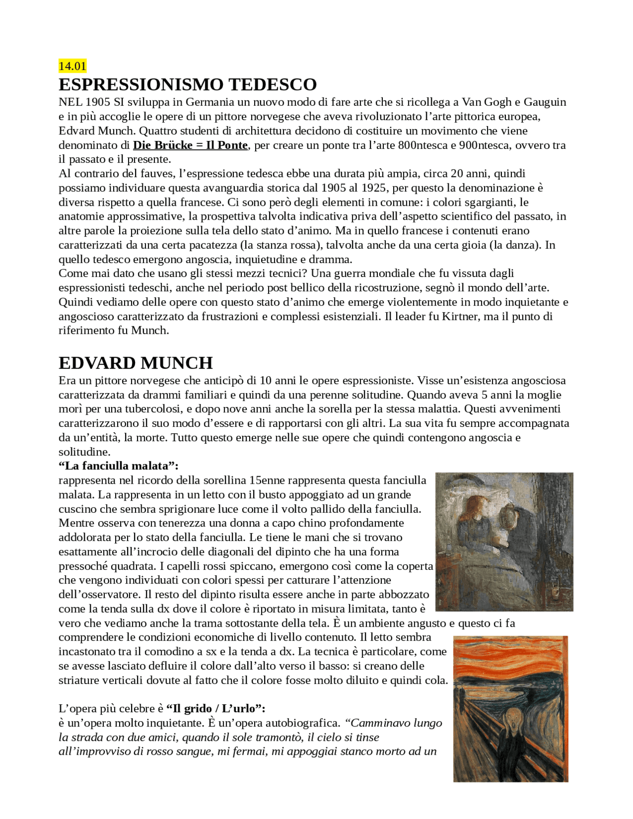 Espressionismo tedesco con Munch e Schiele - Docsity