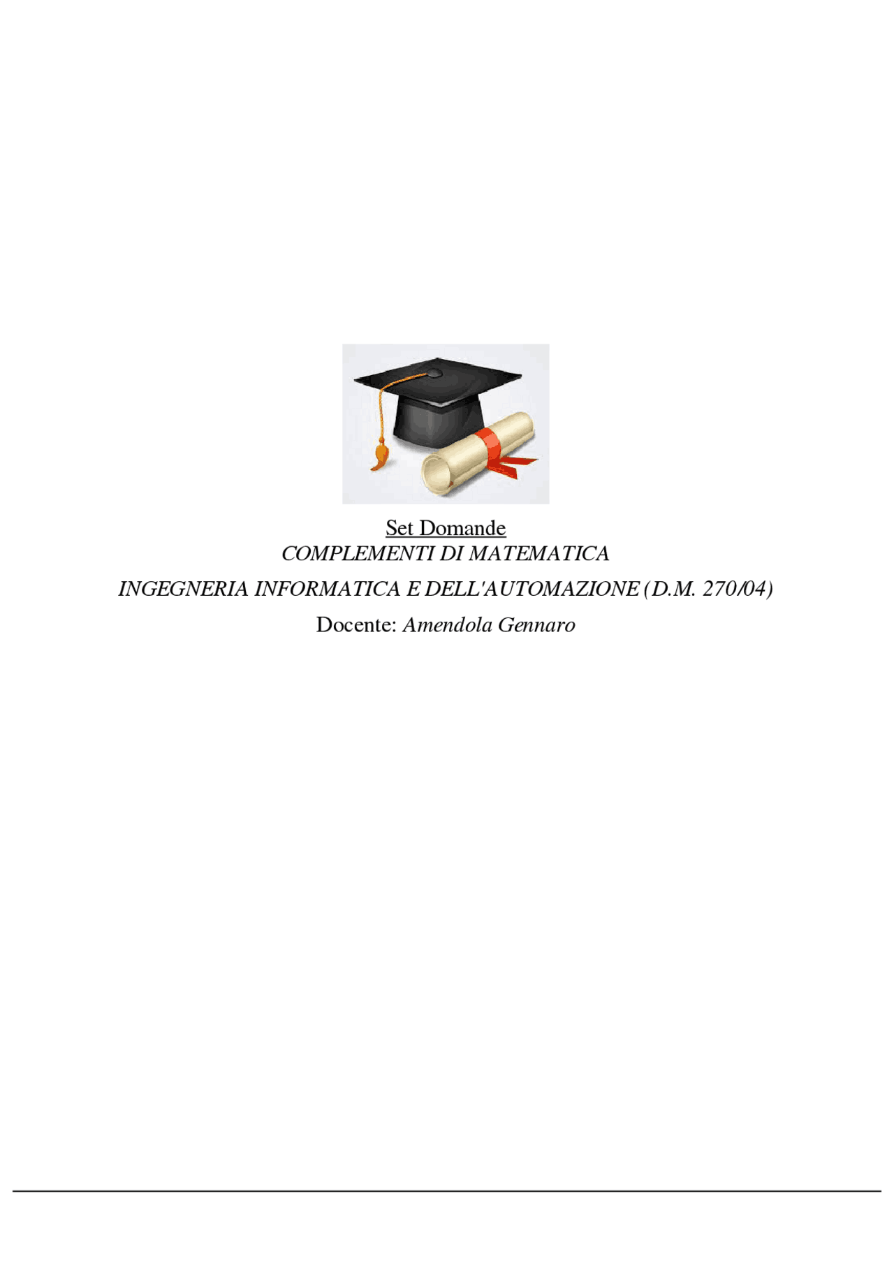 Paniere Aggiornato Con Risposte Chiuse Di Complementi Di Matematica Del