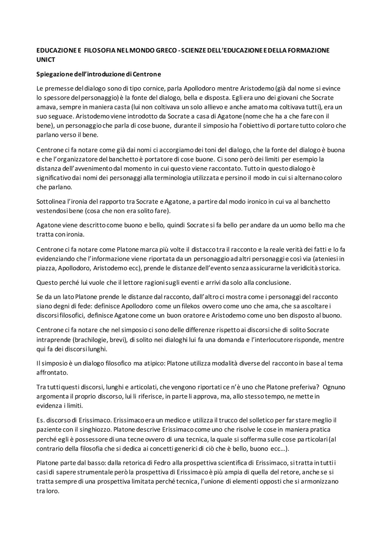 Spiegazione Dellintroduzione Del Simposio Centrone Docsity