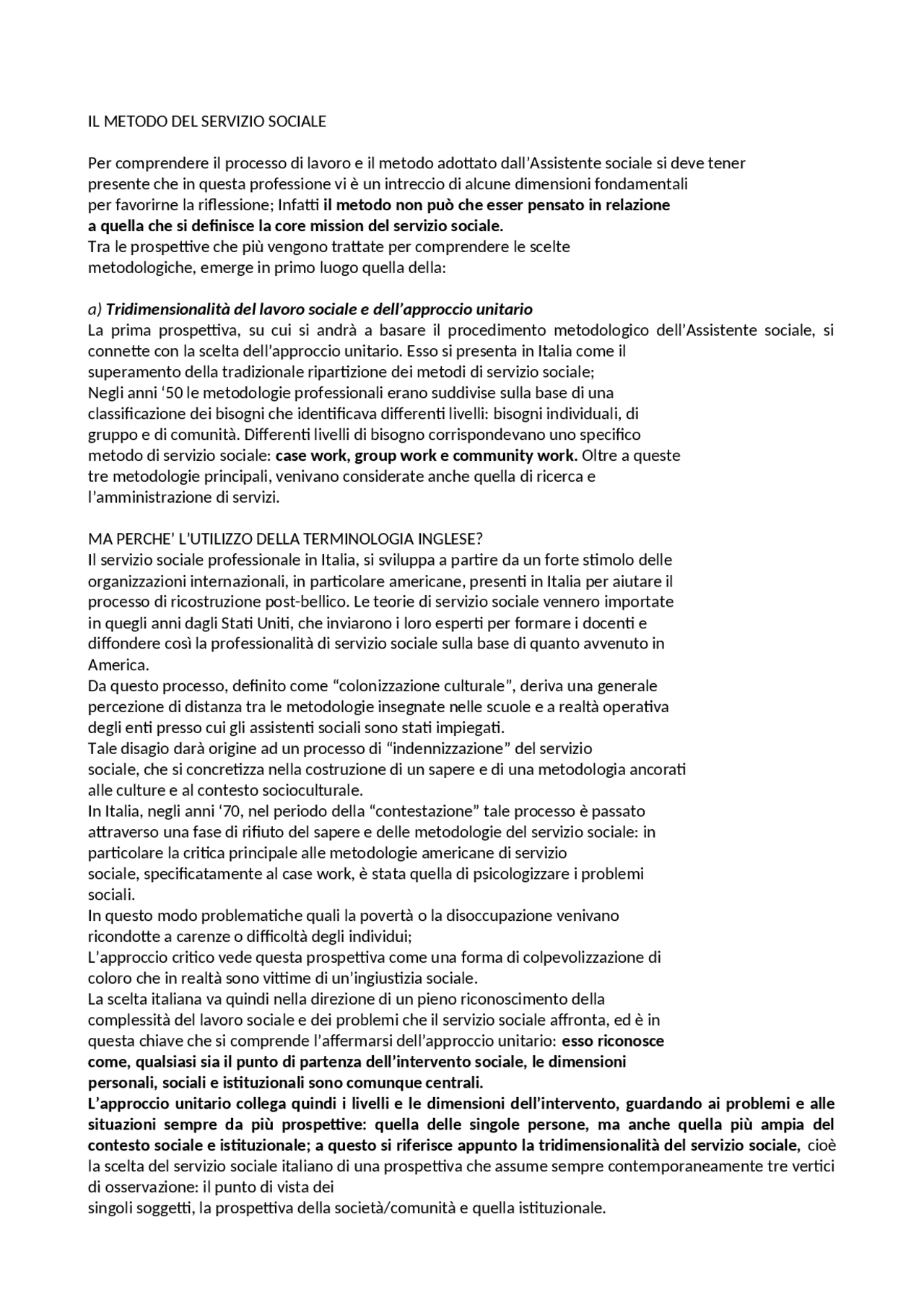 Metodo Del Servizio Sociale Docsity