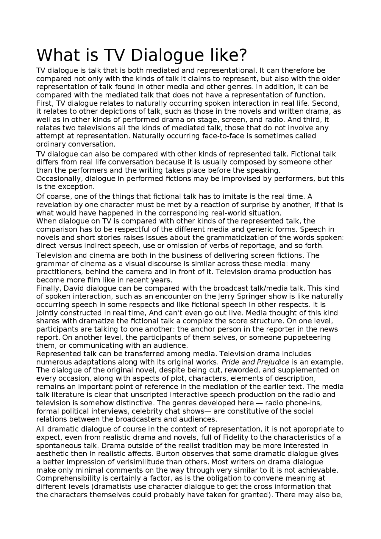 What is TV Dialogue like- Lingua Inglese - Docsity