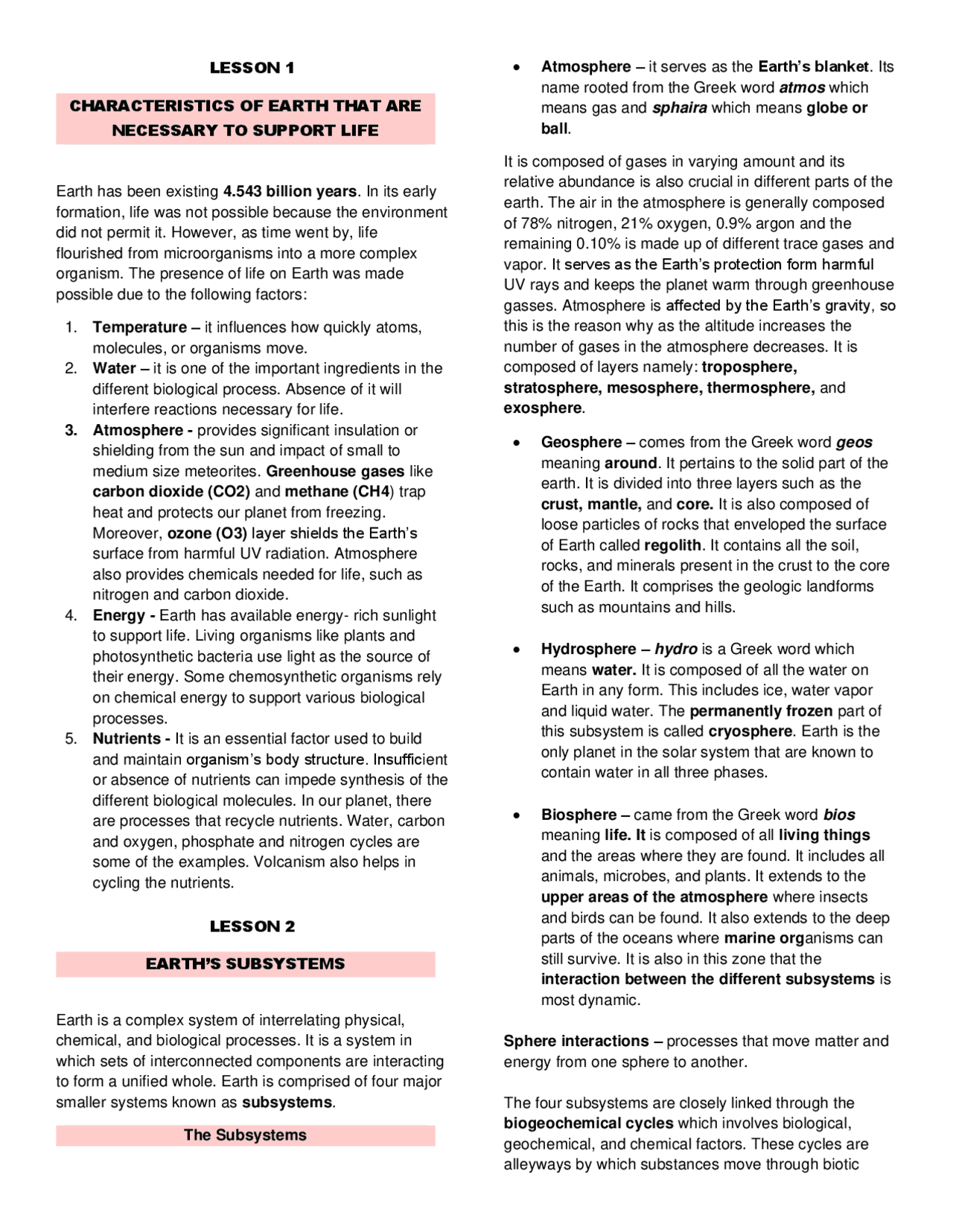 Earth Science Outline - Docsity