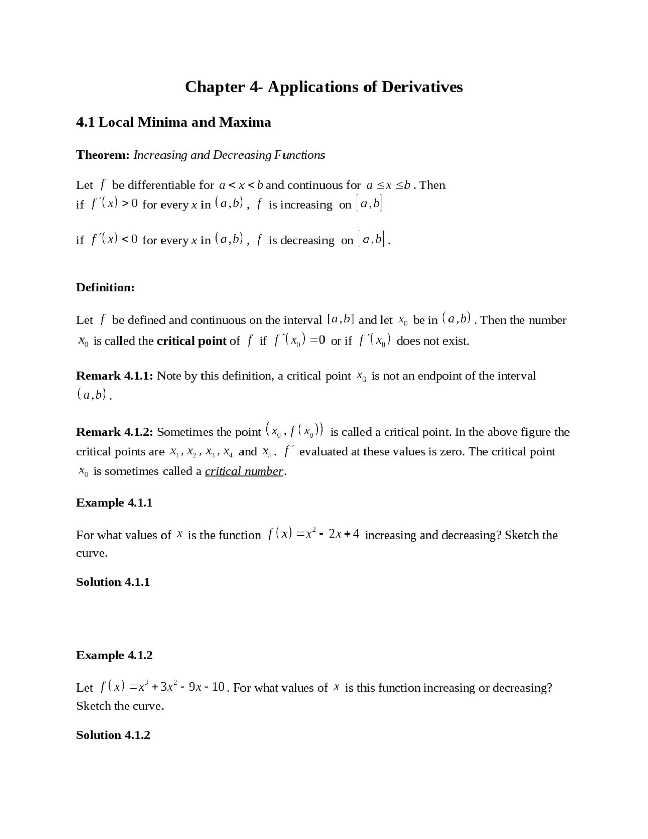 Chapter 4 Applications Of Derivativesdoc Docsity