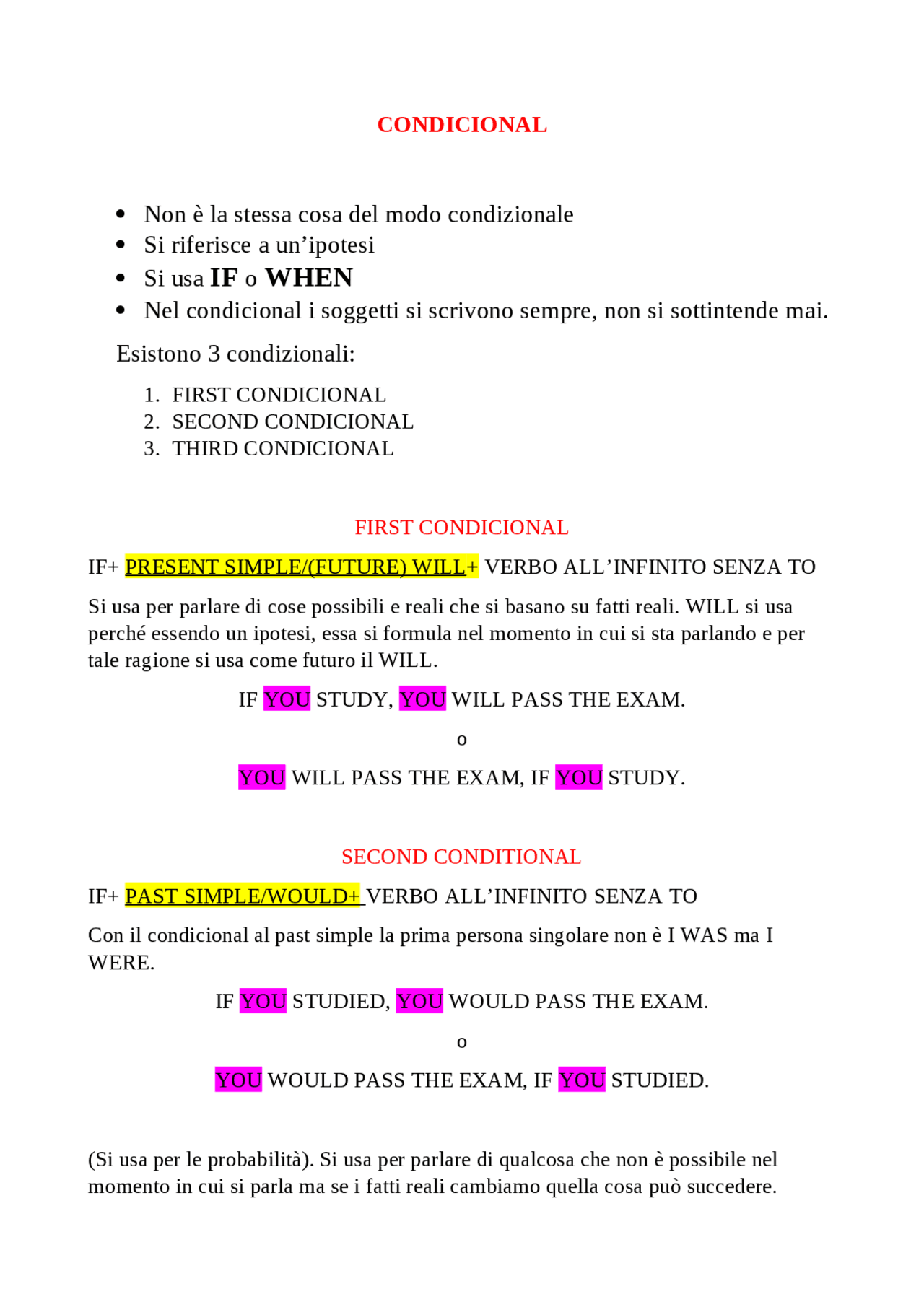 Il condizionale in Inglese - Docsity