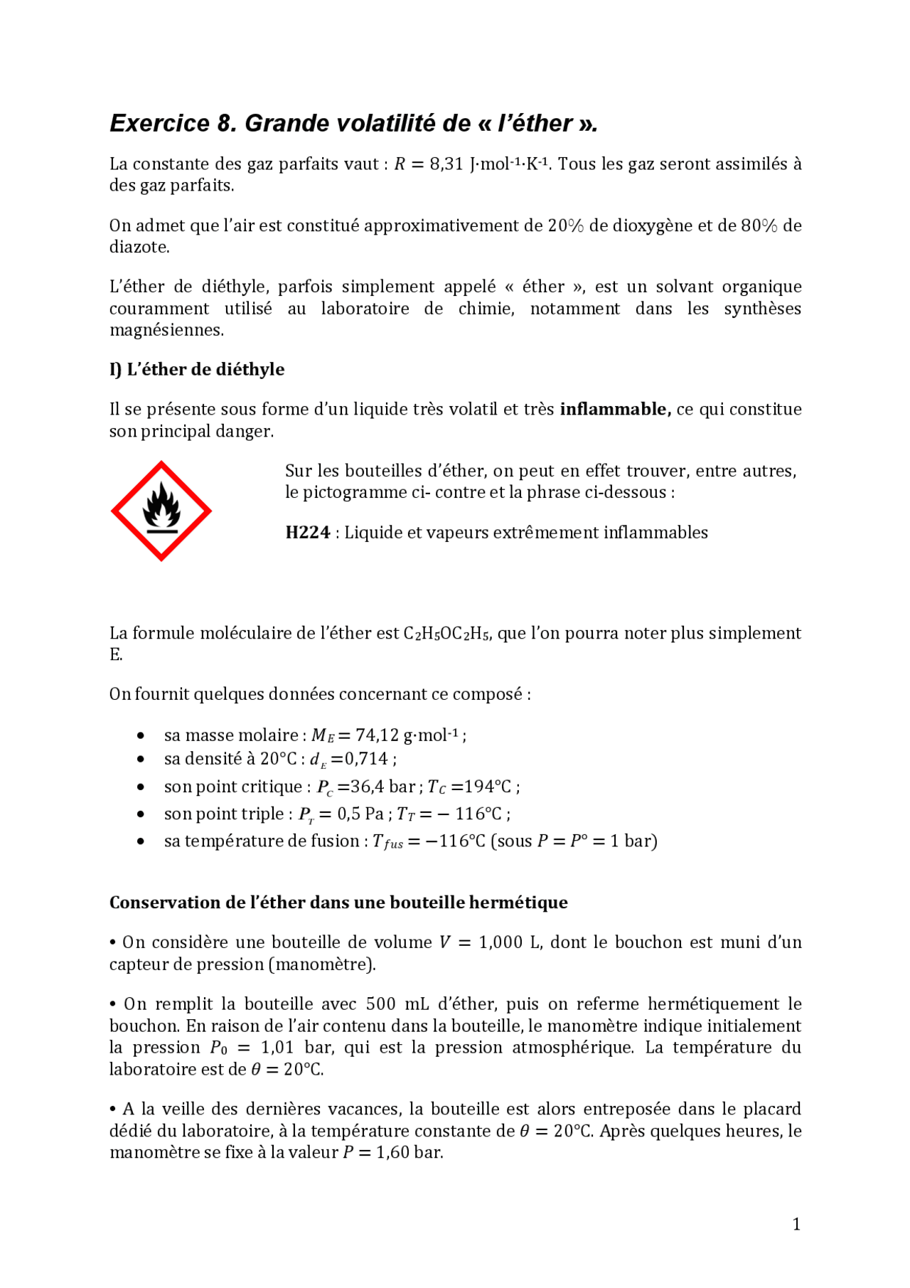 Les Transformations Chimiques Enoncés Des Exercices Docsity