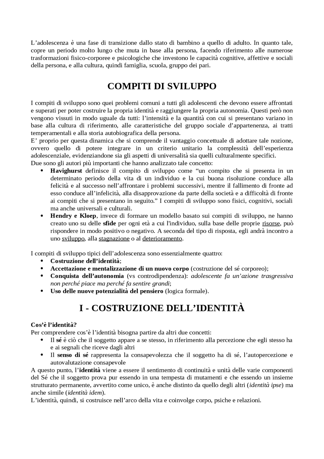 Adolescenza E Compiti Di Sviluppo Docsity