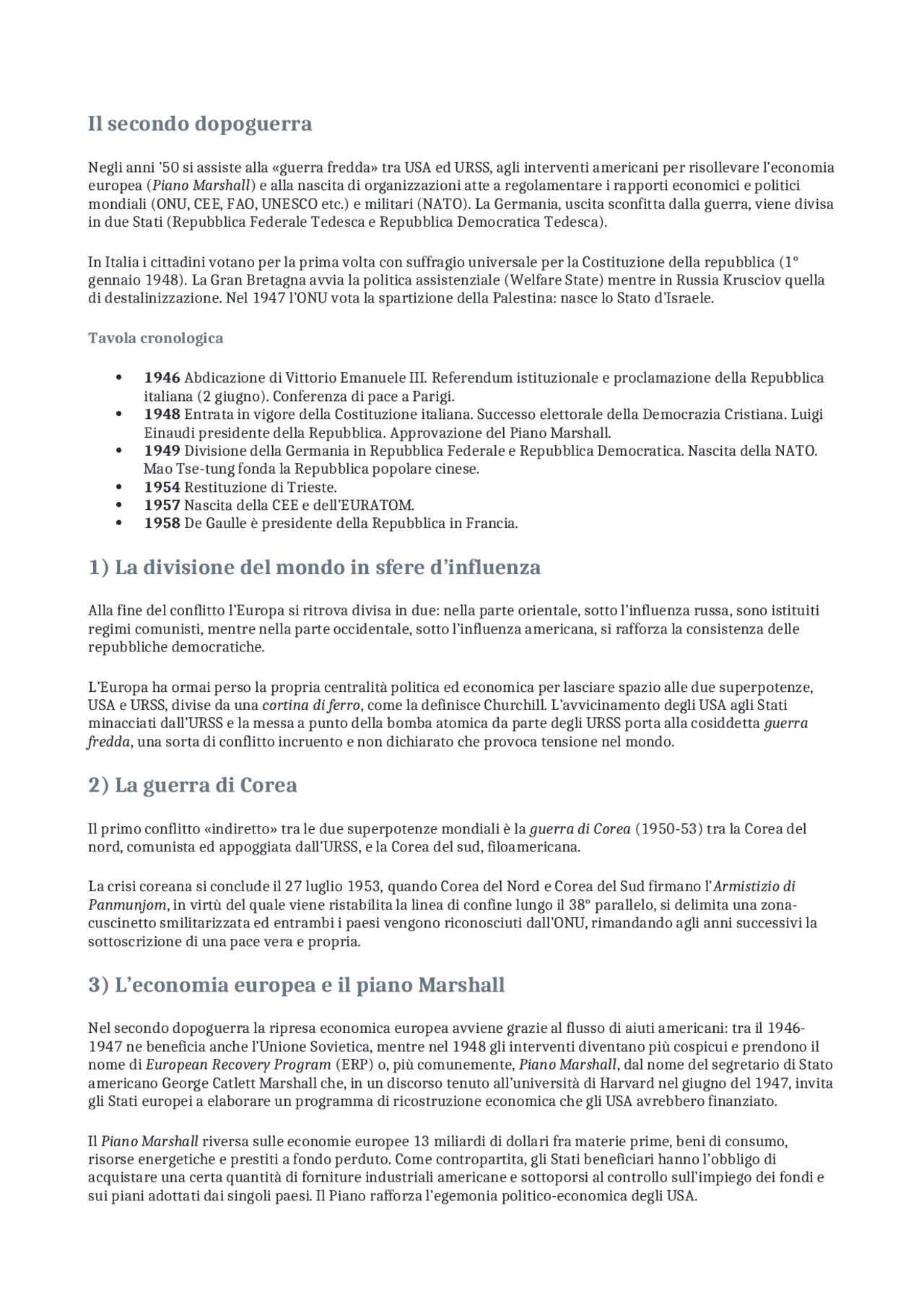 Appunti Del Secondo Dopoguerra Docsity