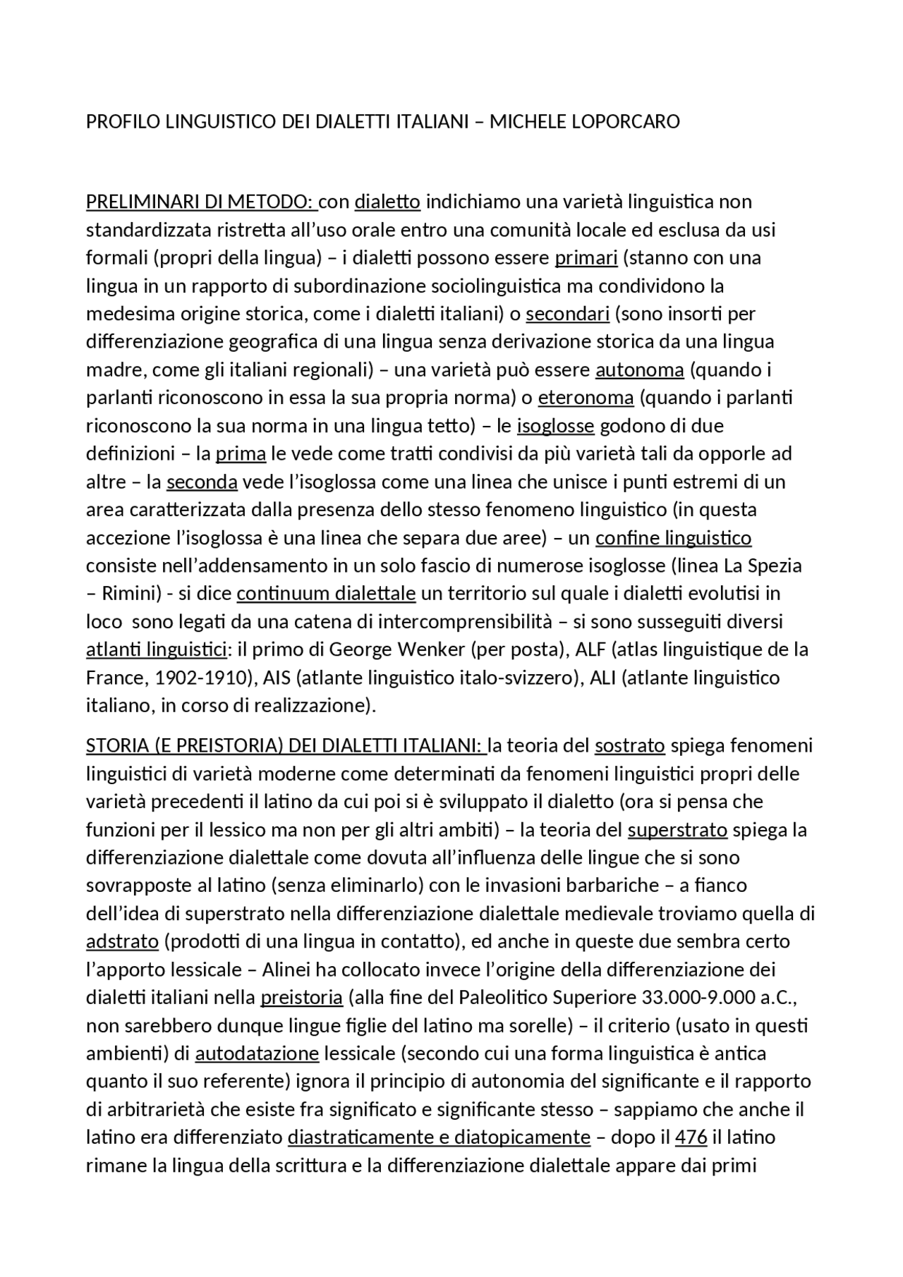 Riassunto Profilo Linguistico Dei Dialetti Italiani Laterza Docsity