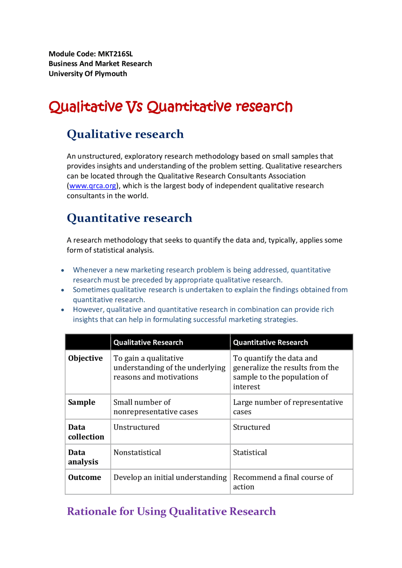 Qualitative Vs Quantitative Research Docsity
