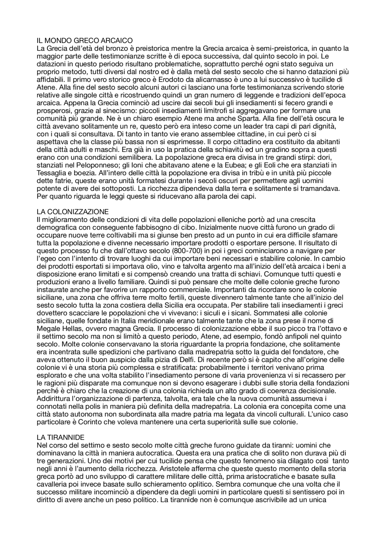Il Mondo Greco Arcaico Docsity