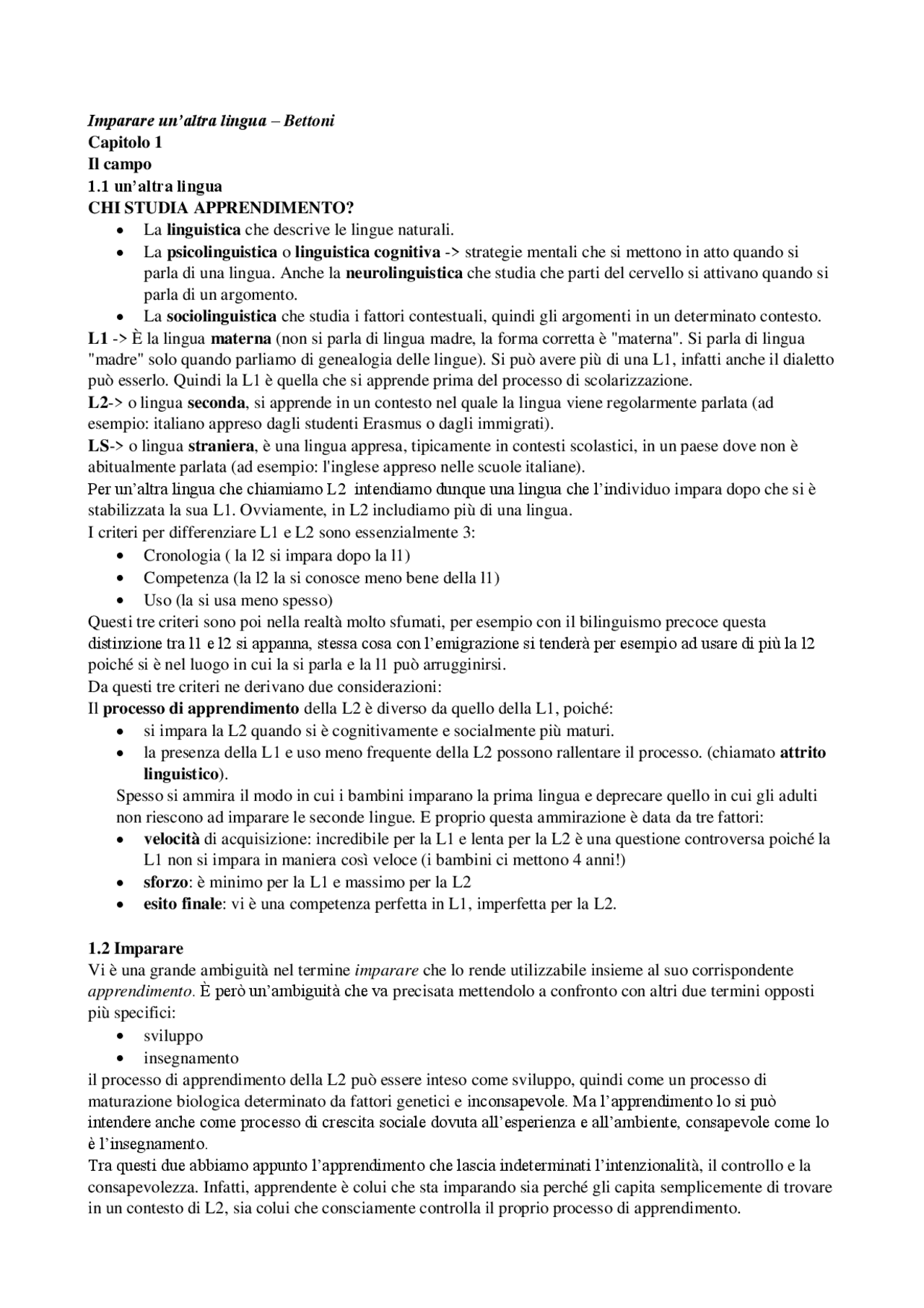 Riassunto Manuale Imparare Unaltra Lingua Docsity
