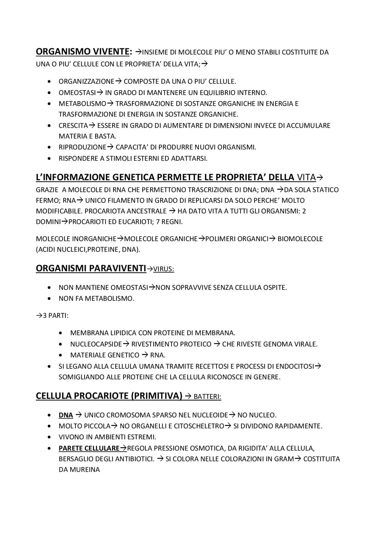 BIOLOGIA PROFESSIONI SANITARIE TECNICHE PRIMO ANNO - Docsity