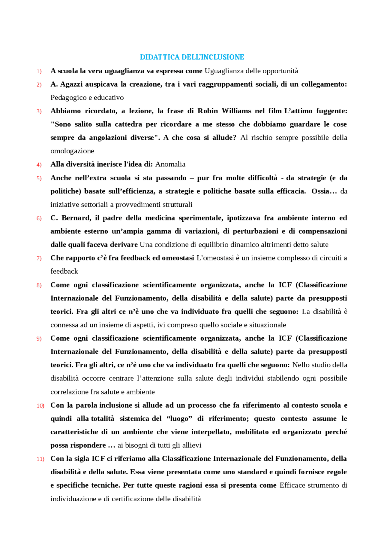 Paniere Di Domande Didattica Inclusione Docsity