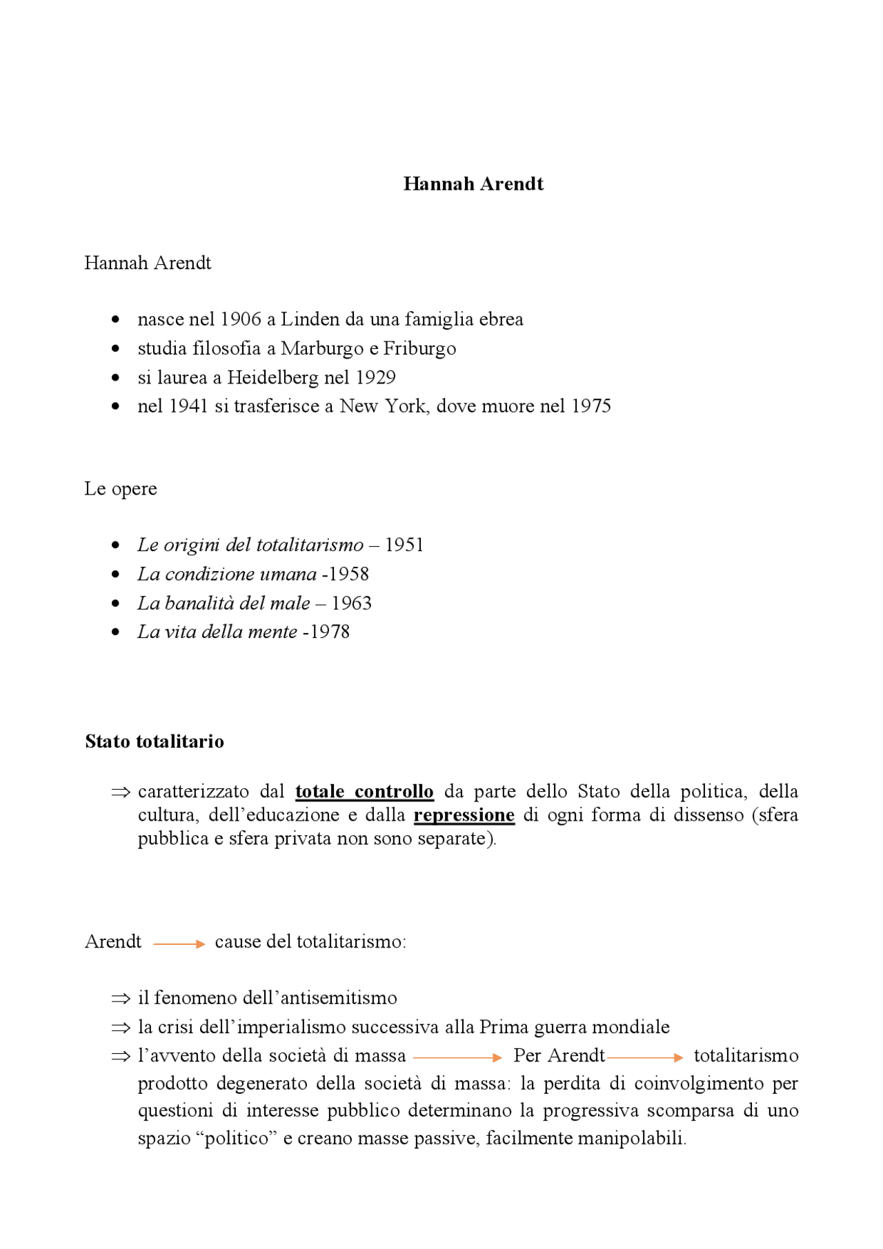 Hannah Arendt Sociologa Docsity