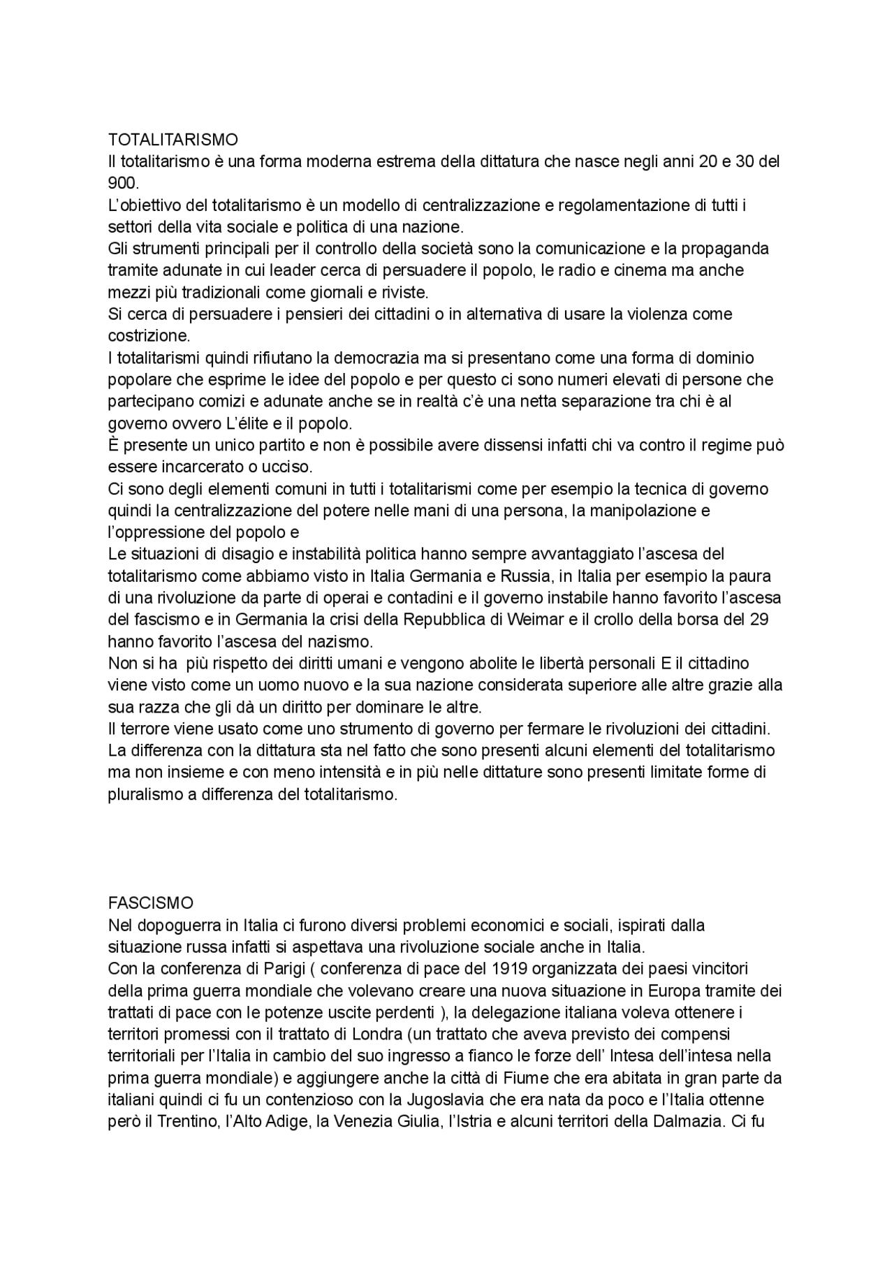 Totalitarismi Europei Appunti Di Storia Docsity