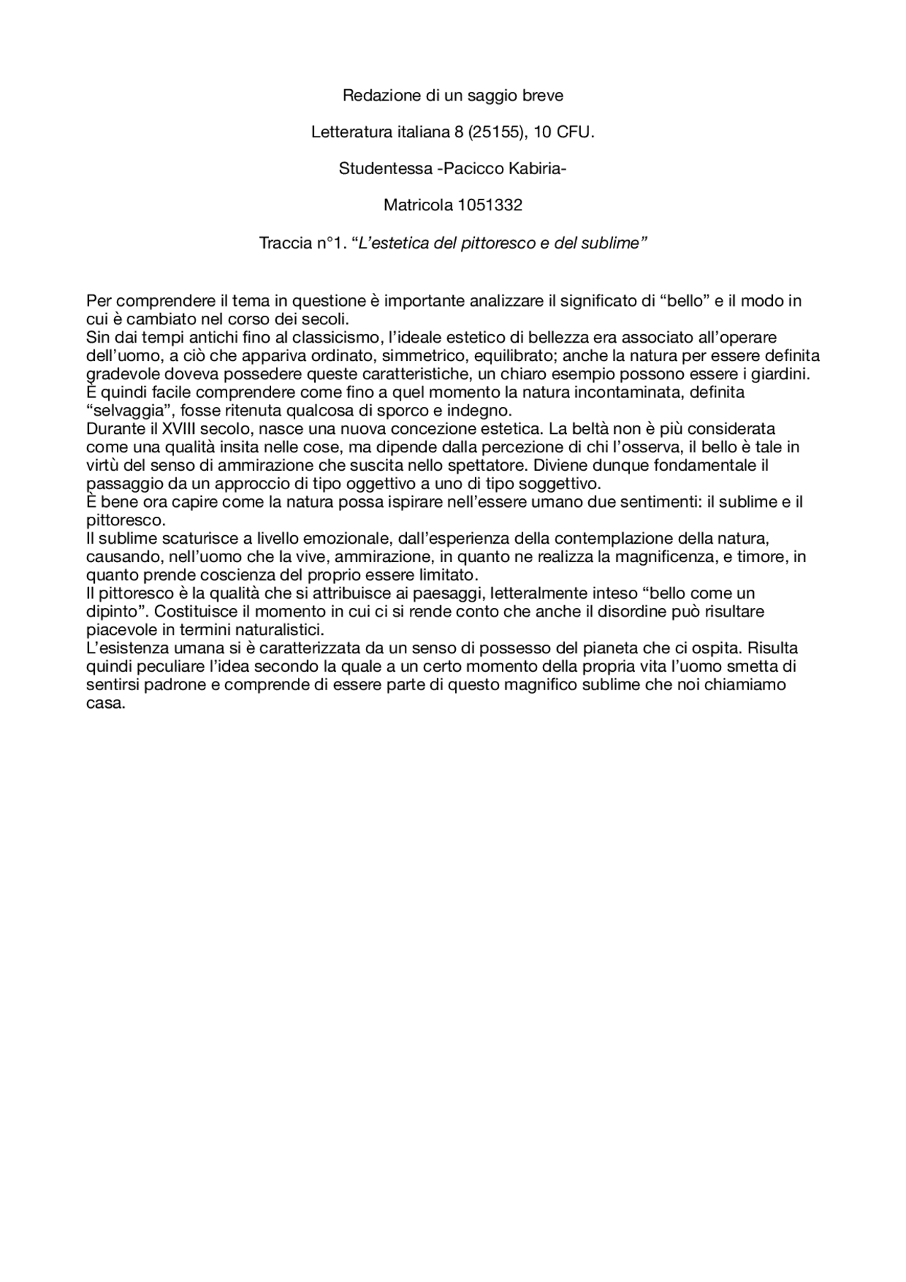 Saggio Breve Sublime E Pittoresco Schemi E Mappe Concettuali Di