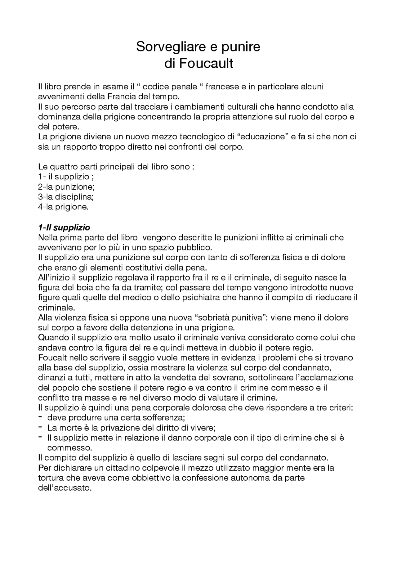Riassunto Sintetico Sorvegliare E Punire Docsity