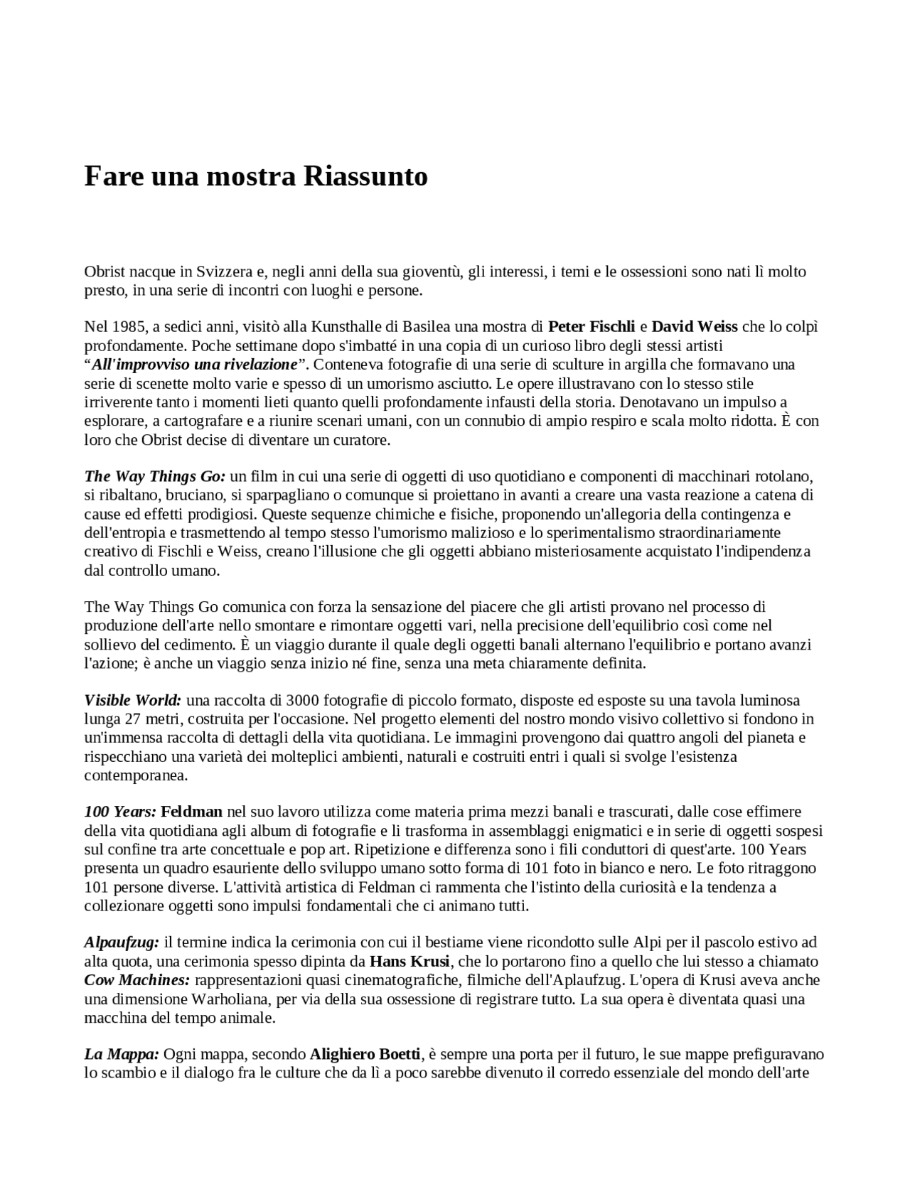 Riassunto Fare Una Mostra Docsity